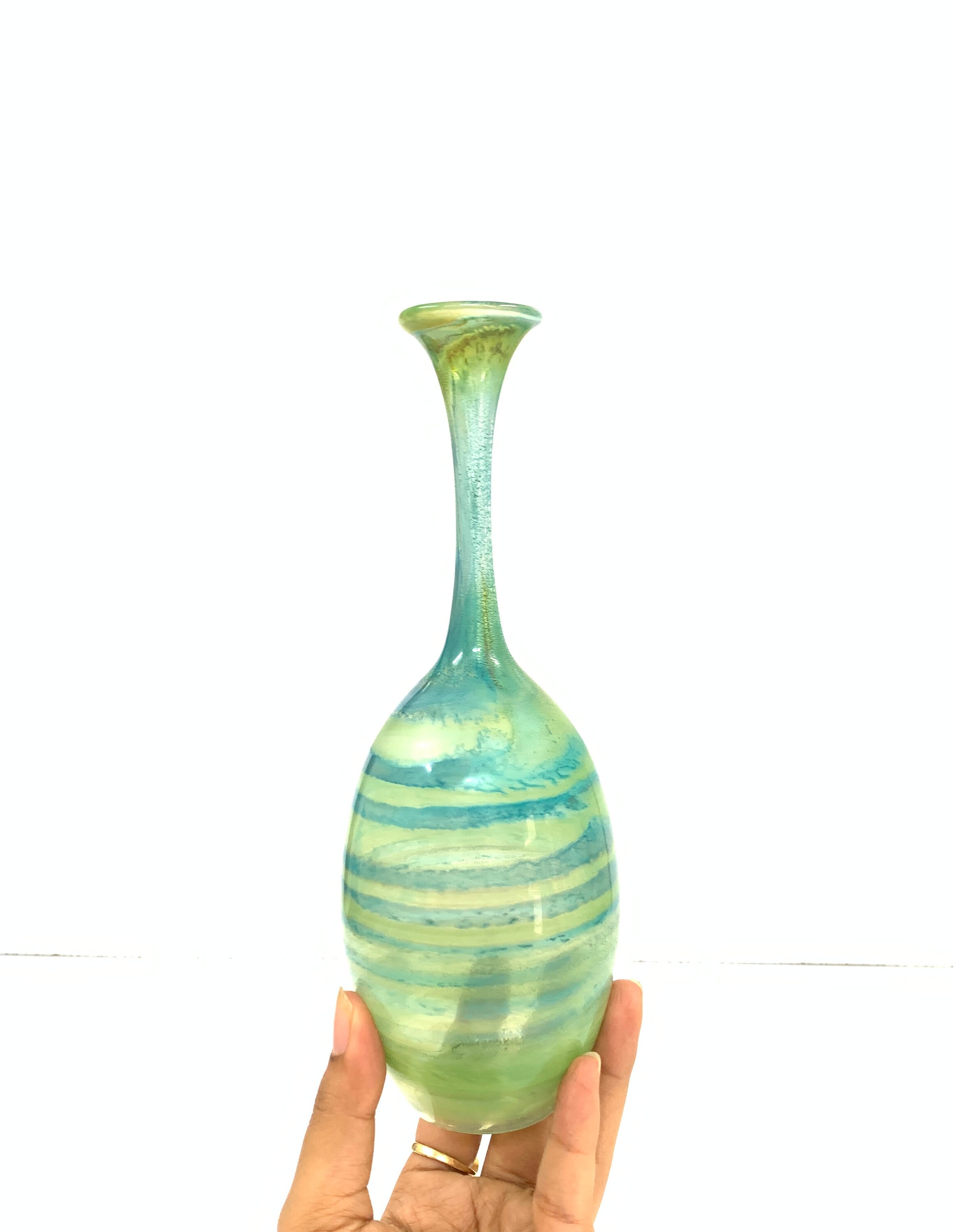 Hand Blown FLOWER BUD VASE Sorori Studio Art Glass Swirl Signed Karl ...
