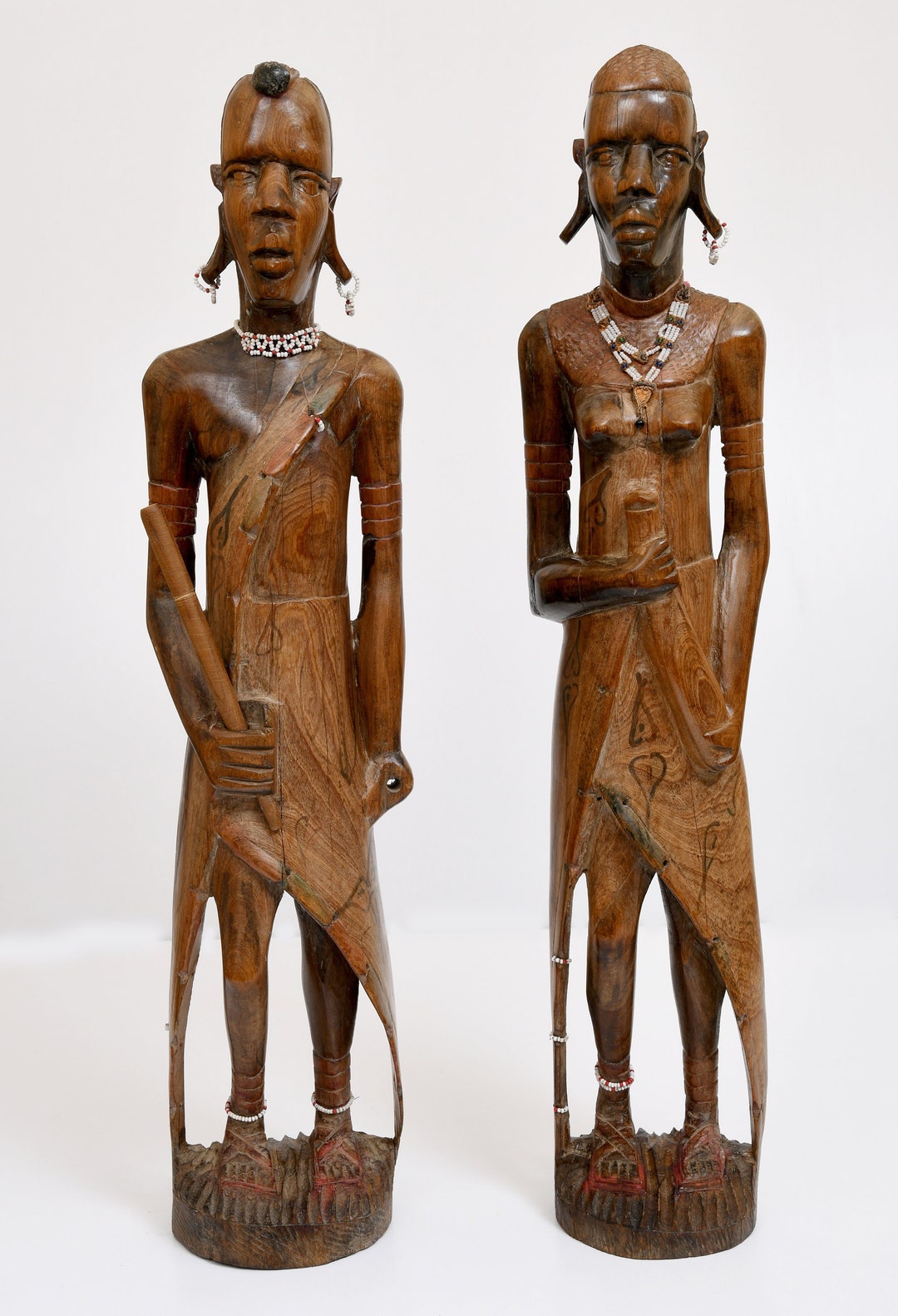 Antique Wooden African Tribal Man Woman Statue Tribal Statue African ...