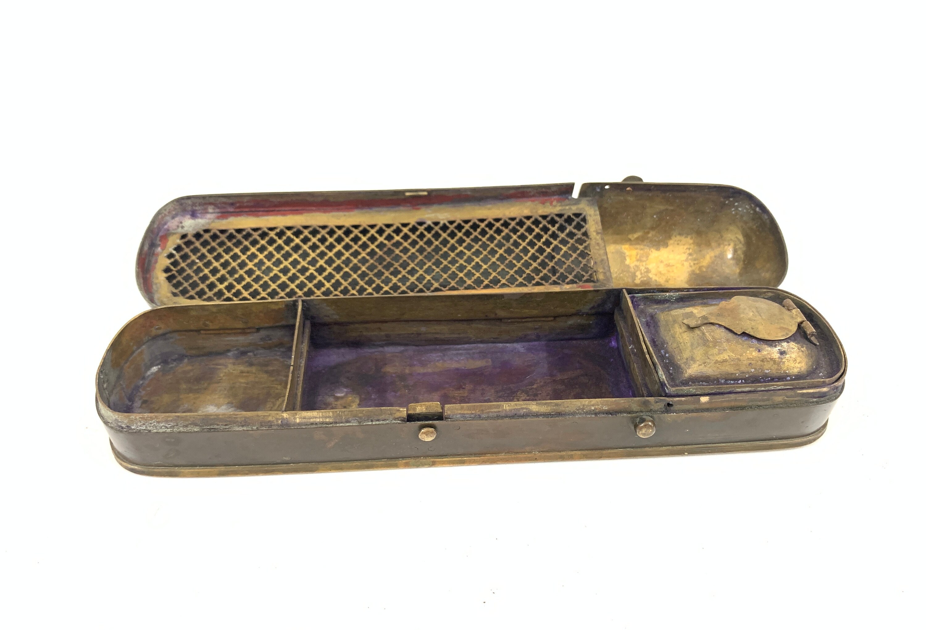 Antique Brass Pen Box With Ink Pot - Etsy