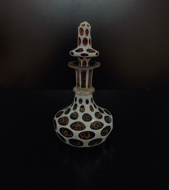 Antique Bohemian Ruby Red and White Decanters With Gold Work | Etsy