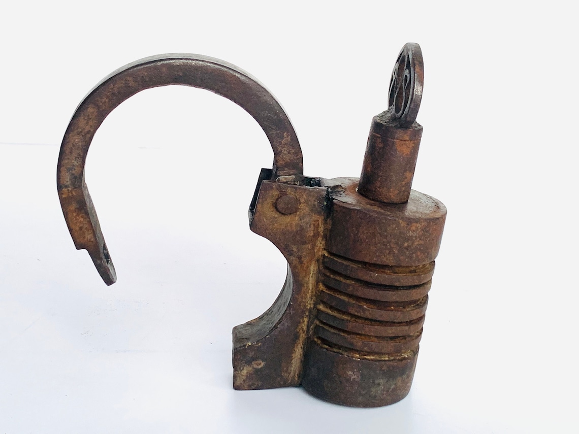 Vintage Padlock, Large Iron Lock, Barrel Lock, Theatre Props, Rustic ...