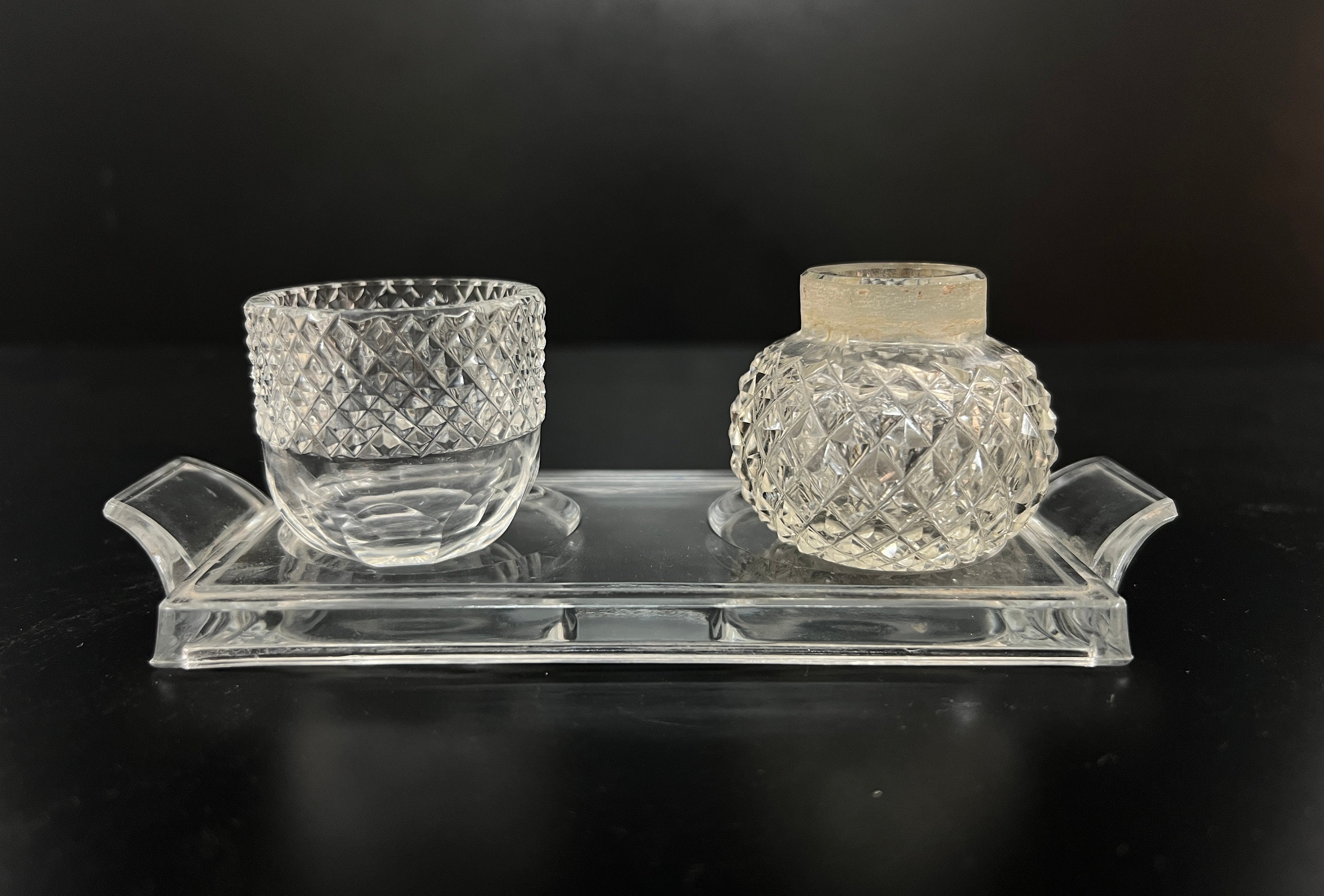 Vintage Cut Glass Ink Pot With Tray - Etsy