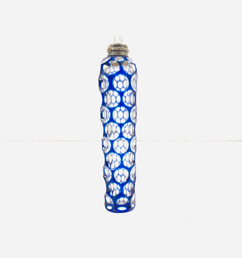 Antique Blue Overlay Victorian Style Cut Glass Perfume Scent Bottle ...