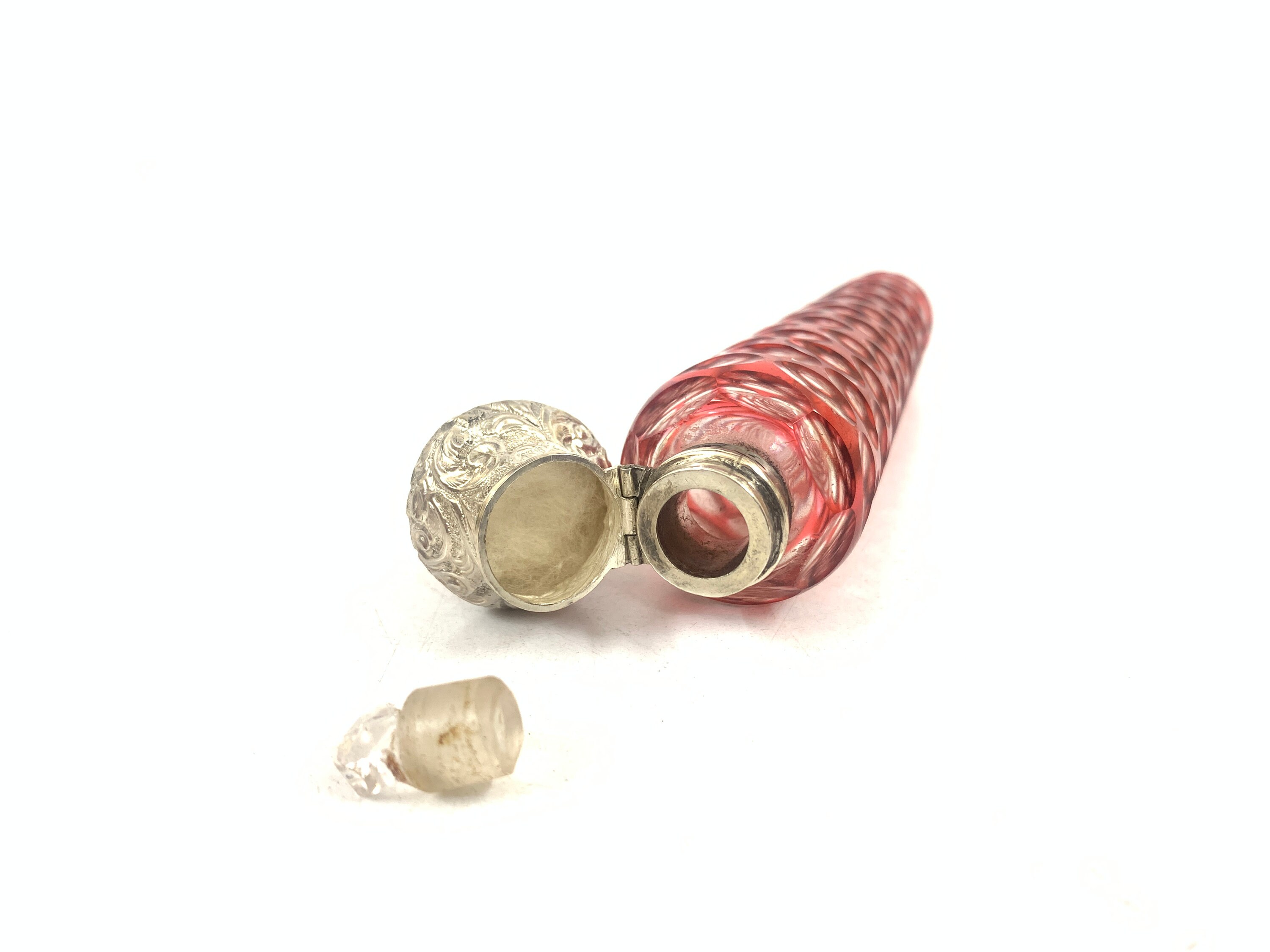 Antique Ruby Red Overlay Cone Perfume Scent Bottle Sterling Silver Lid ...