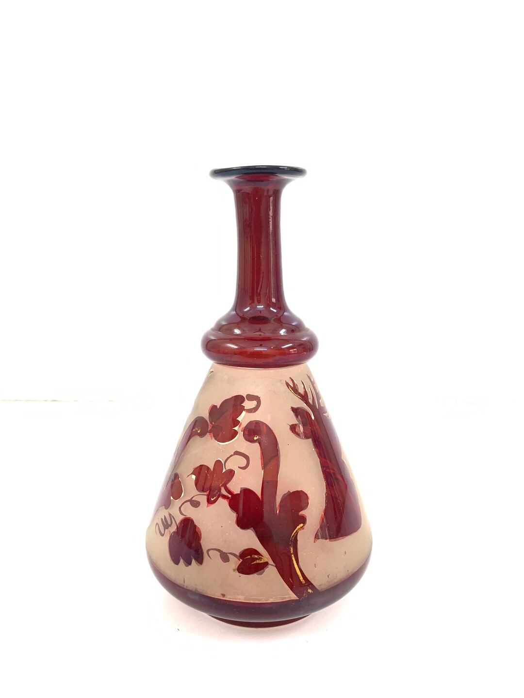 Vintage Frosted Glass Ruby Red Gold Painting Decanter| Vintage Frosted ...