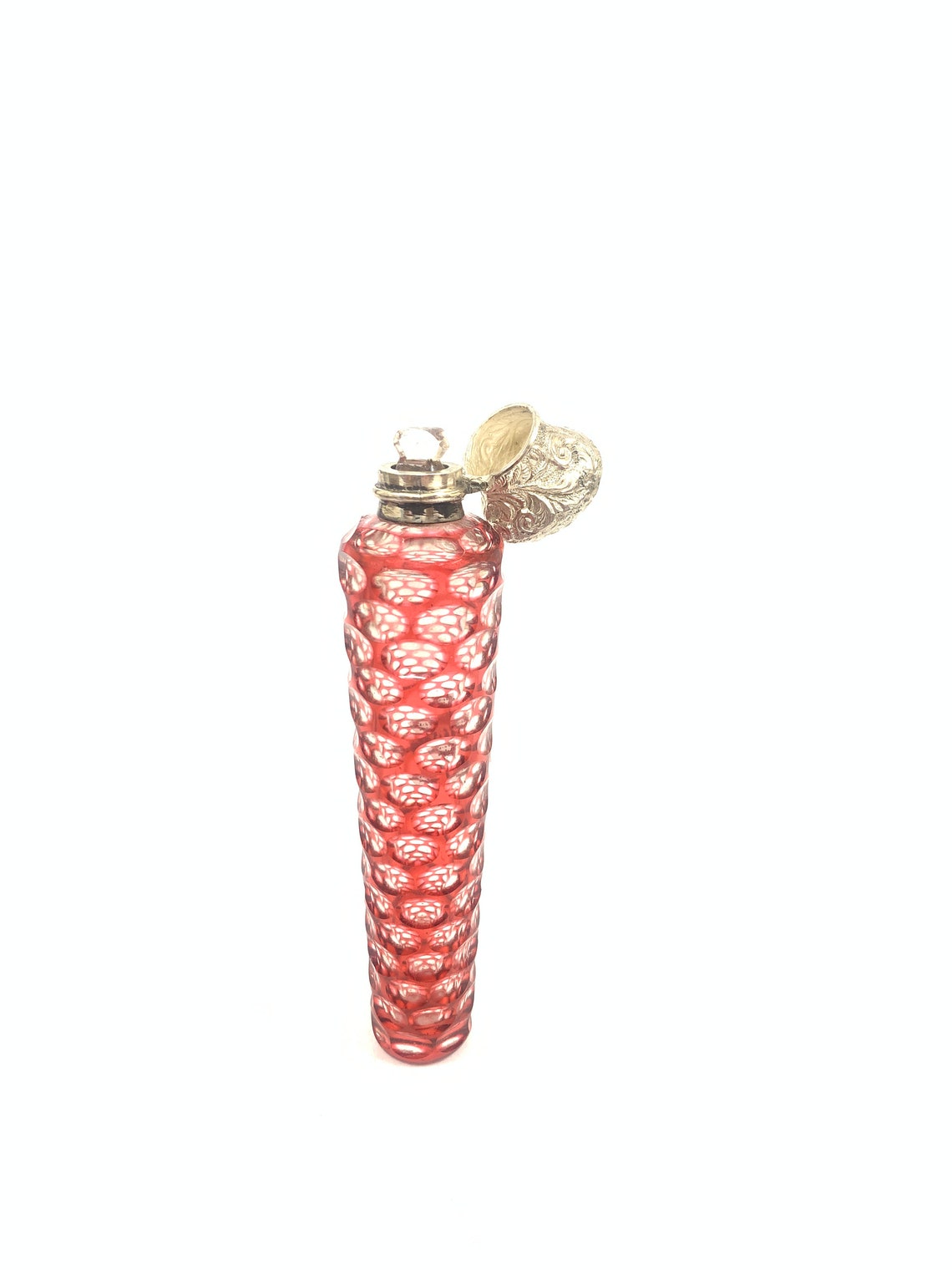 Antique Ruby Red Overlay Cone Perfume Scent Bottle Sterling Silver Lid ...