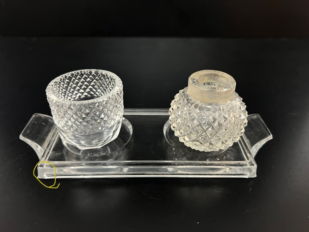 Vintage Cut Glass Ink Pot With Tray - Etsy