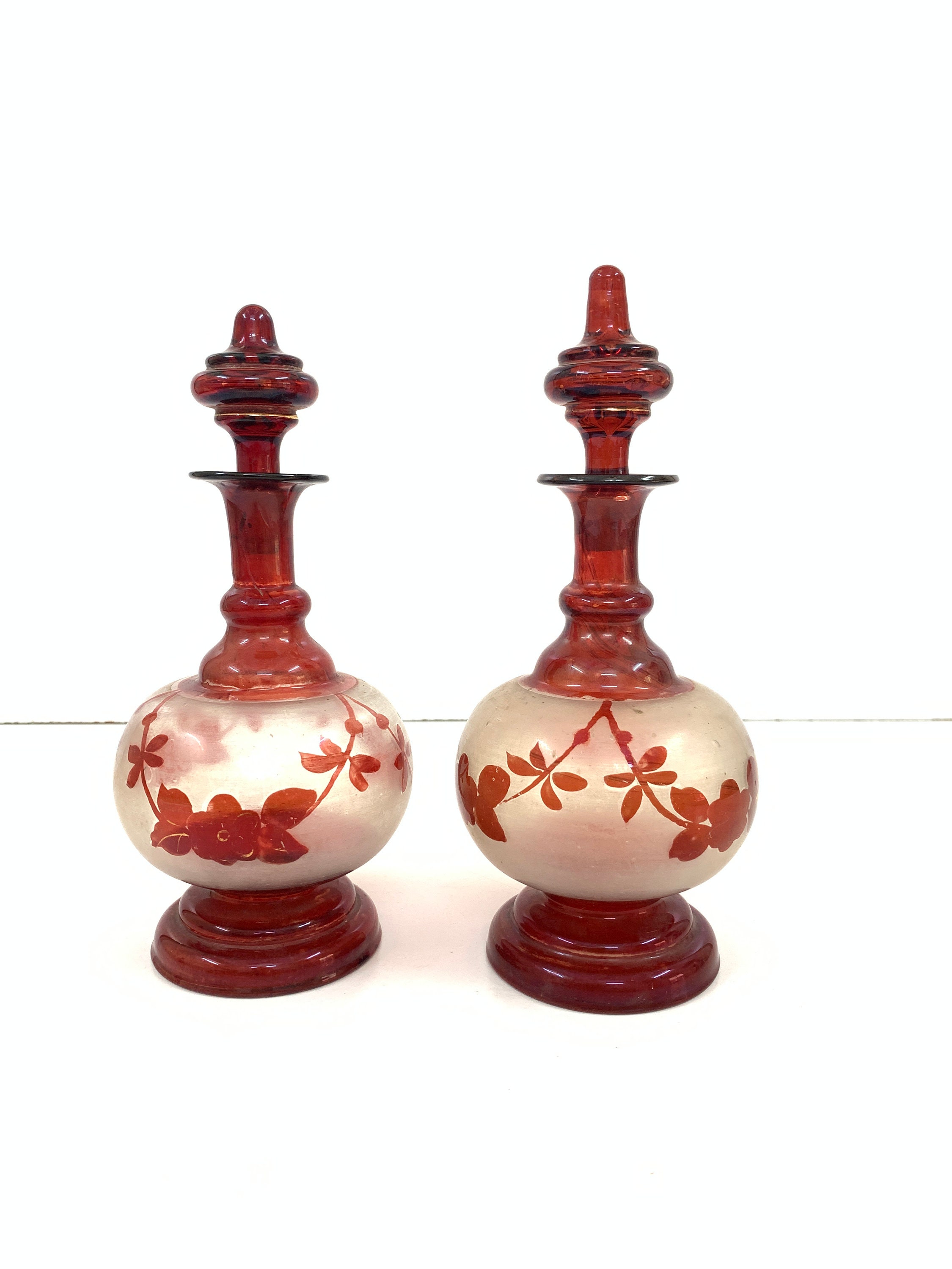 Vintage Frosted Glass Ruby Red Painting Decanter Vintage - Etsy
