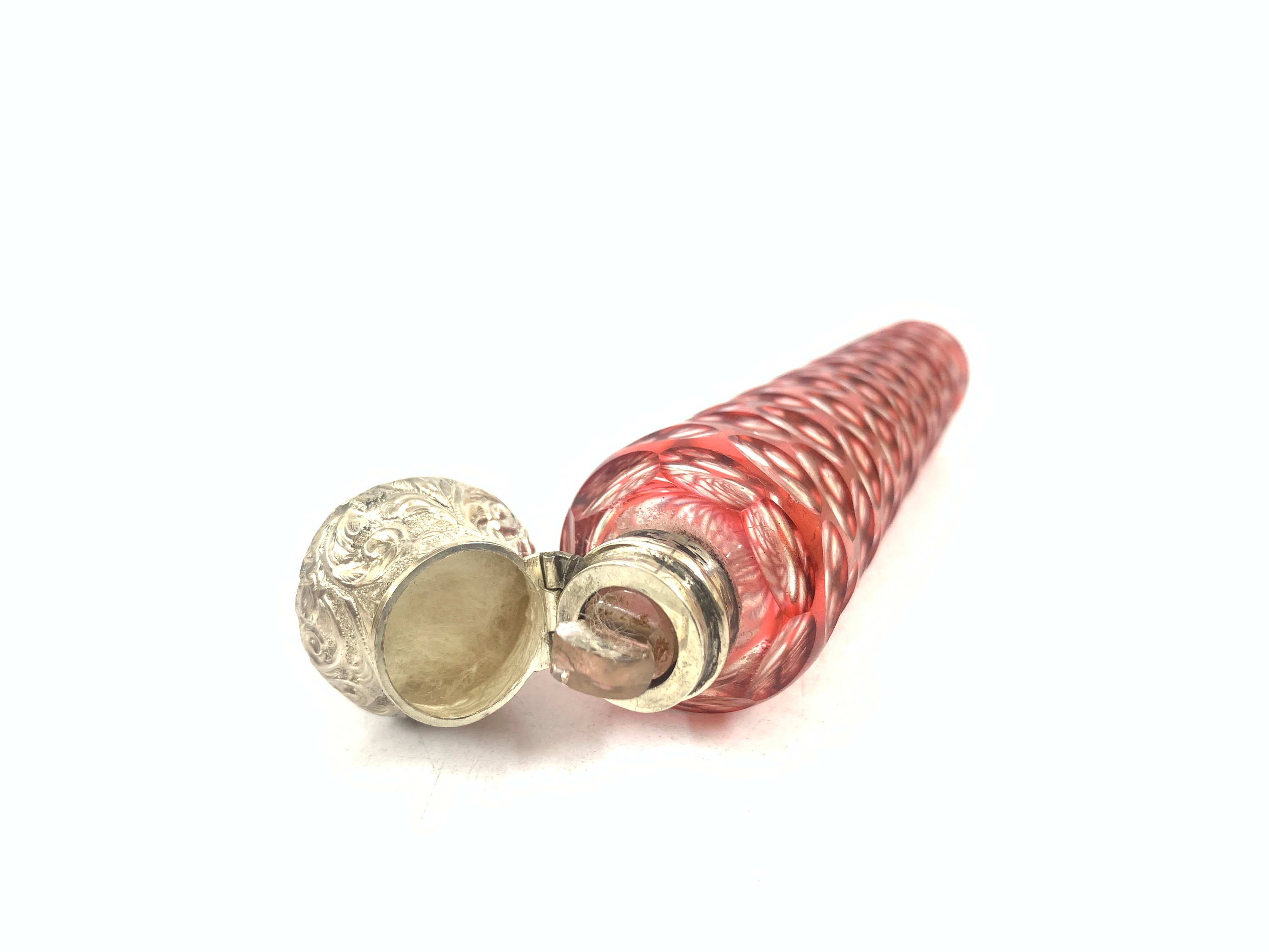 Antique Ruby Red Overlay Cone Perfume Scent Bottle Sterling Silver Lid ...