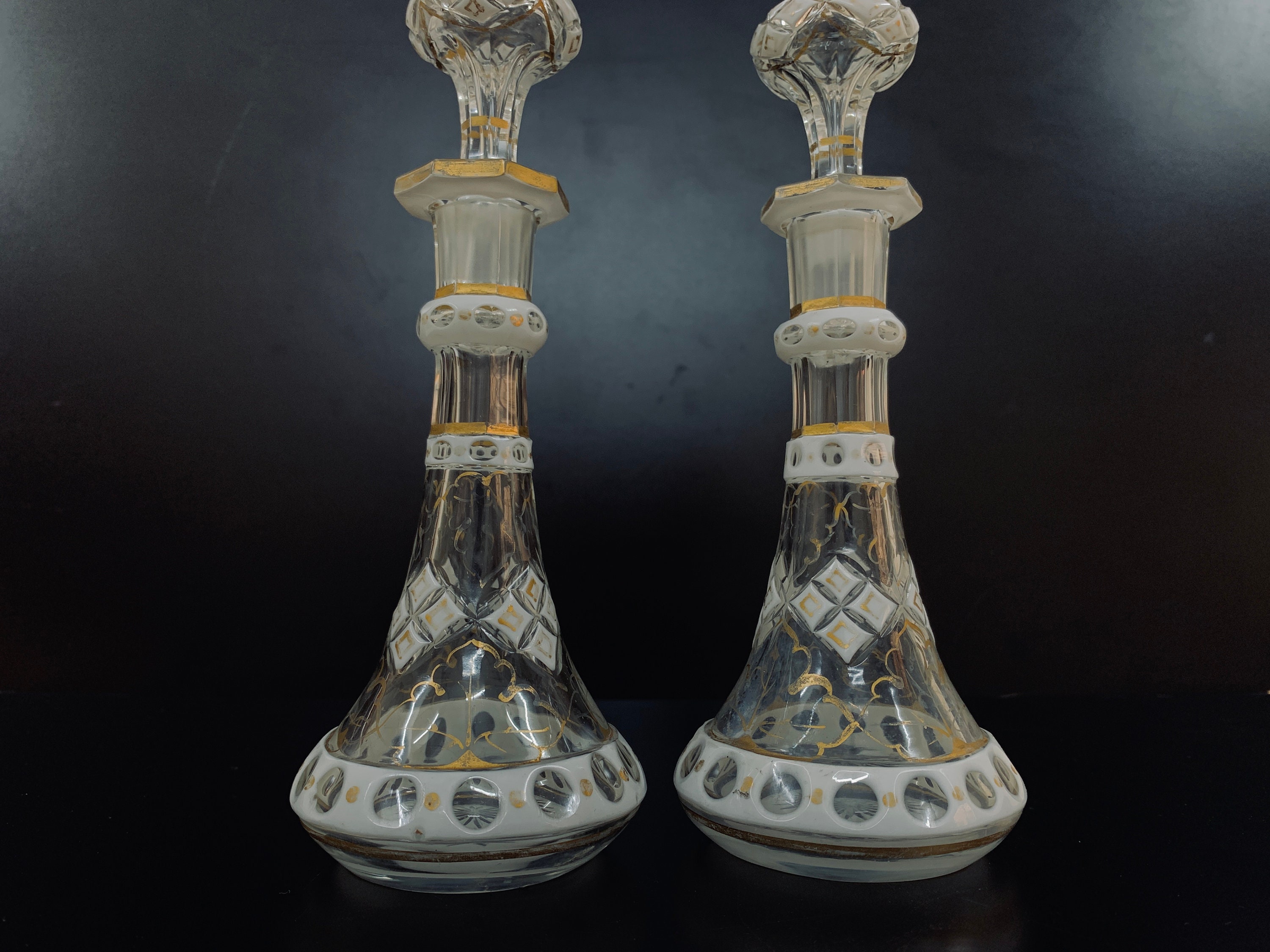 Antique Bohemian Decanters With Gold Work| Vintage Bohemian Double ...