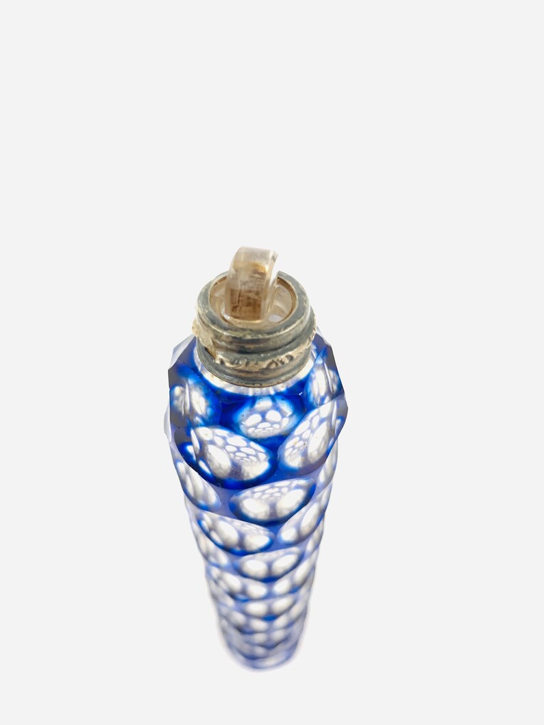 Antique Blue Overlay Victorian Style Cut Glass Perfume Scent Bottle ...