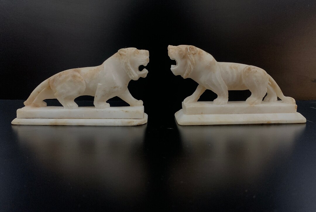 Vintage Lion Pair Carved on Alabaster |vintage Lion Toys |animal ...