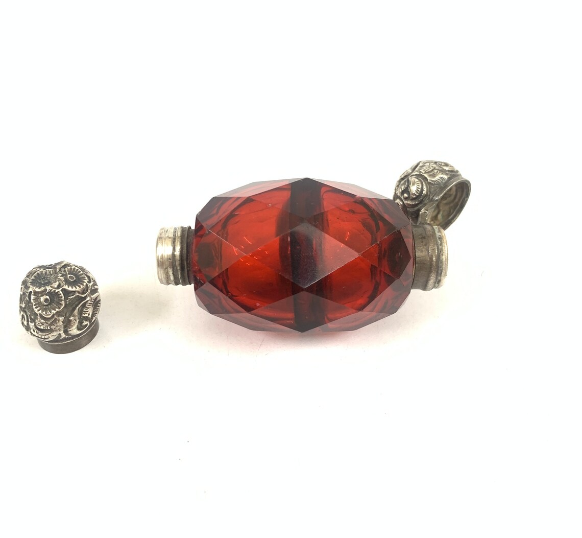 Antique Victorian Ruby Red Double Ended Perfume Bottle With Silver Caps ...