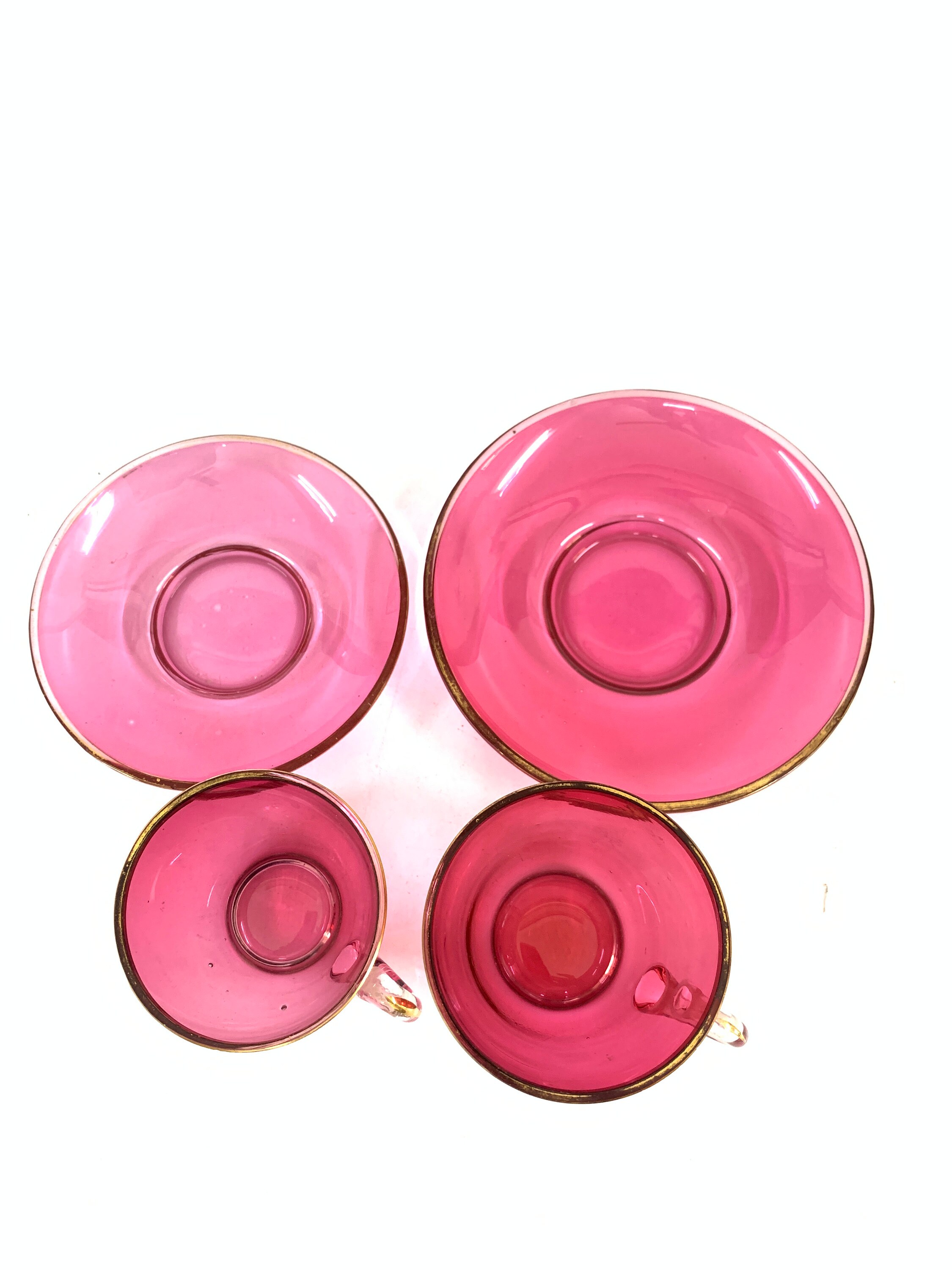 Vintage Pink Glass Tea Cup and Saucer With Gold Work - Etsy