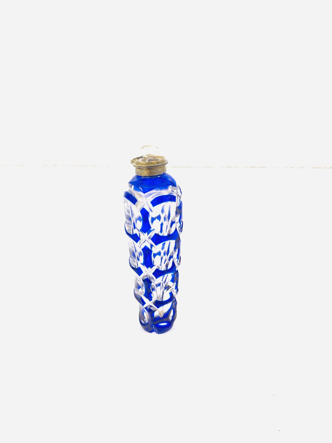Antique Blue Overlay Bohemian Style Cut Glass Perfume Scent Bottle ...