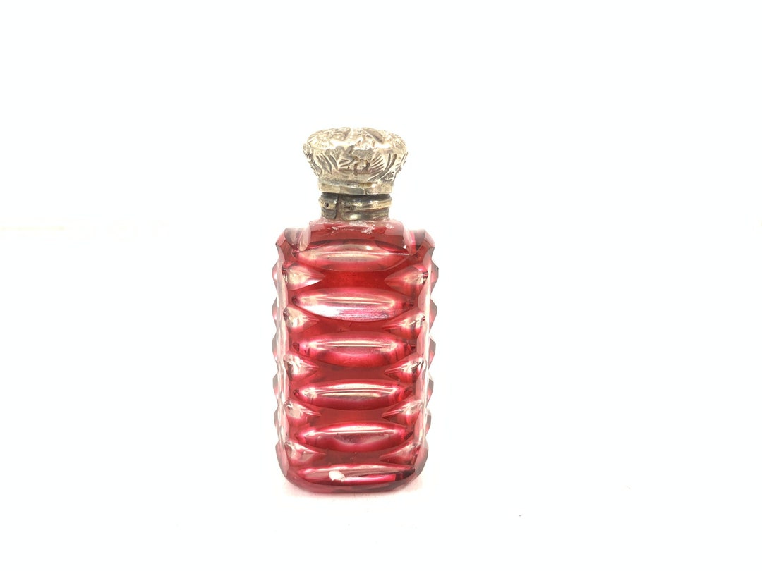 Antique Ruby Red Overlay Cut Glass Perfume Scent Bottle Sterling Silver ...