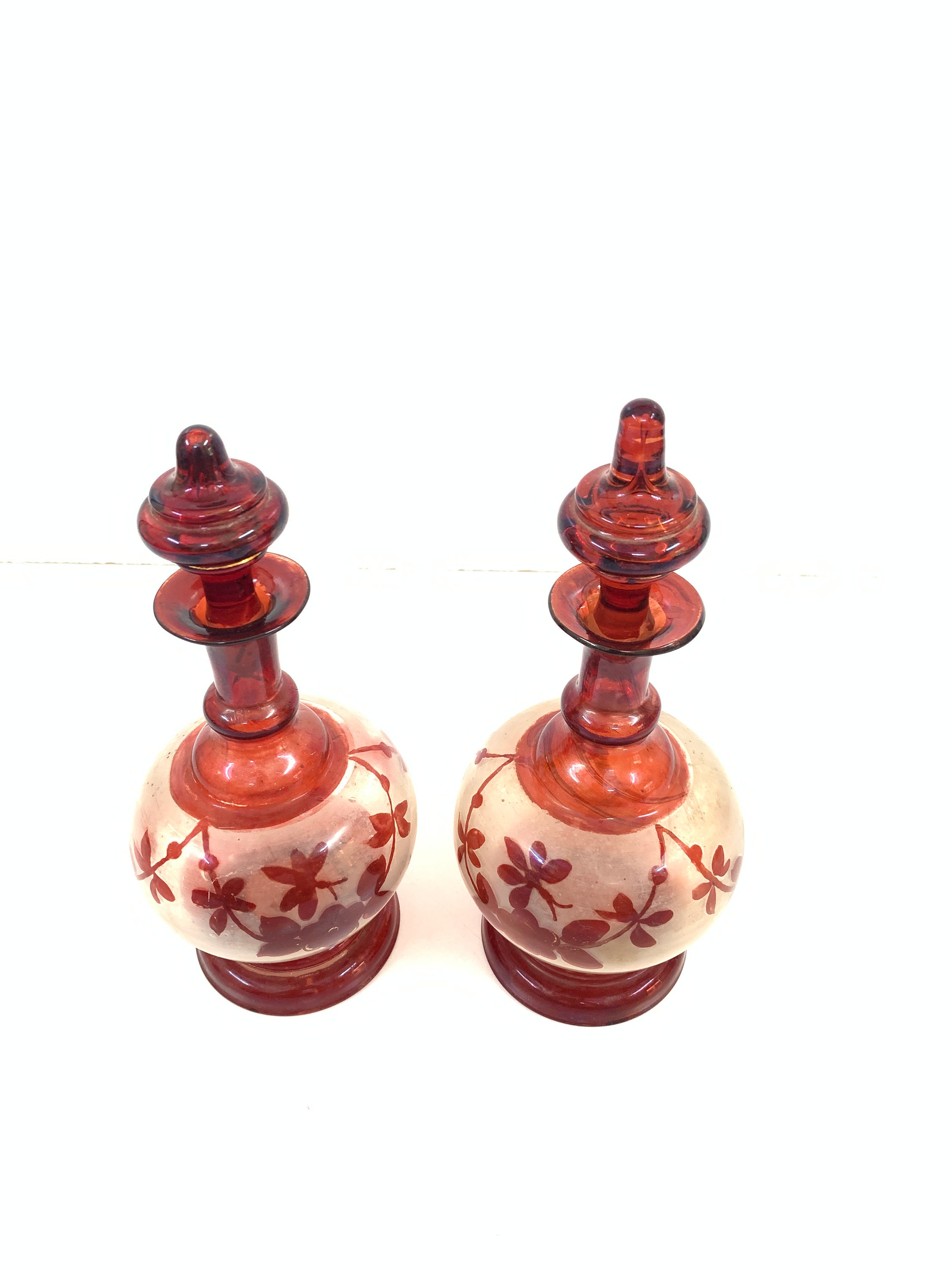 Vintage Frosted Glass Ruby Red Painting Decanter Vintage - Etsy