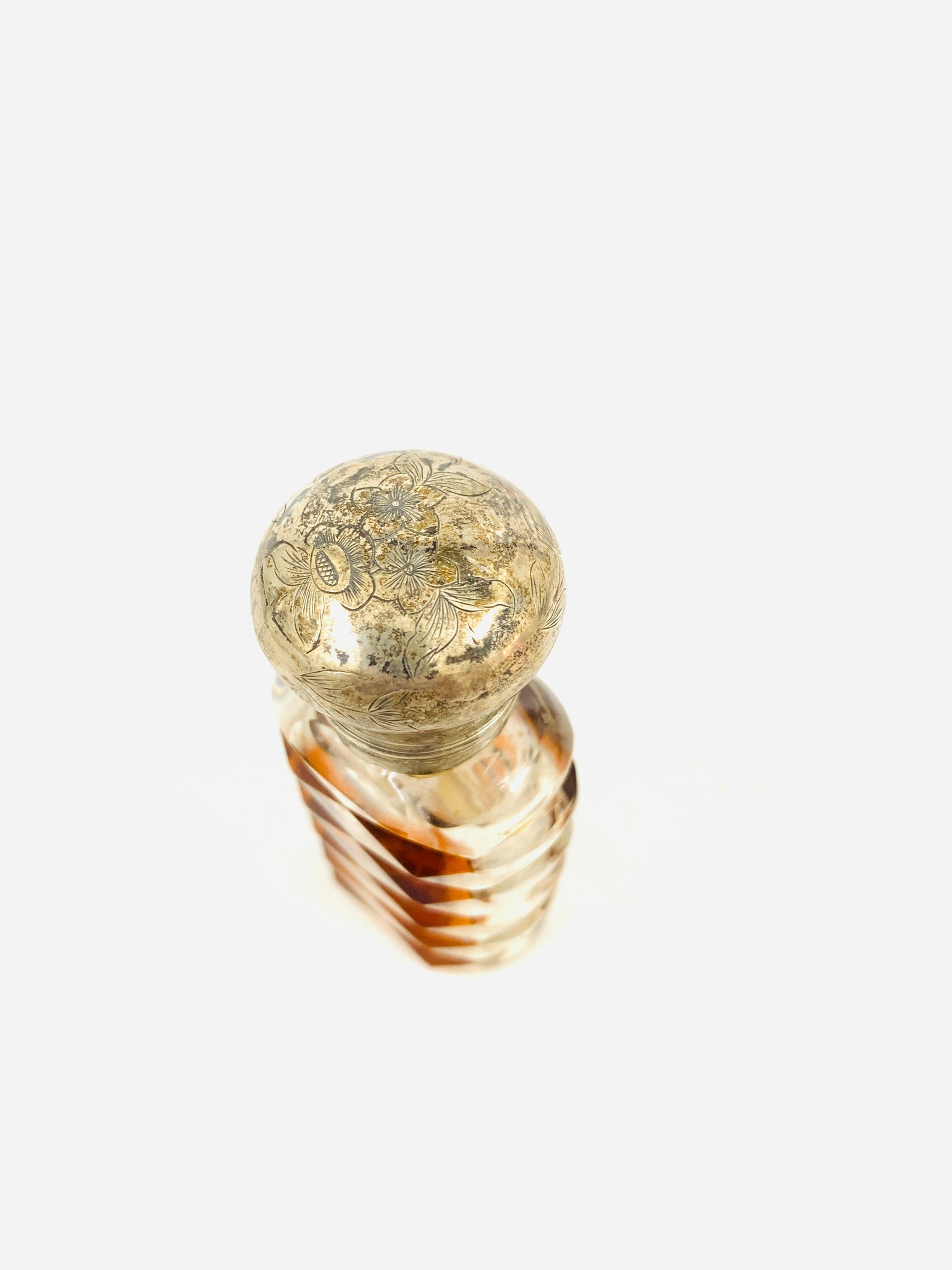 Antique Amber Overlay Cut Glass Perfume Scent Bottle Sterling Silver ...