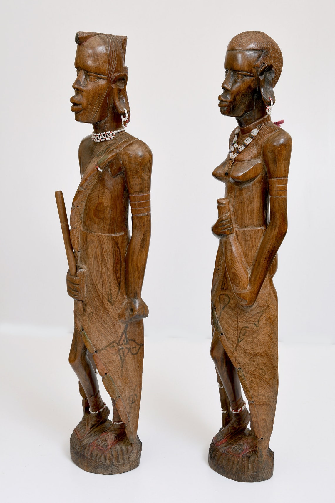 Antique Wooden African Tribal Man Woman Statue Tribal Statue African ...