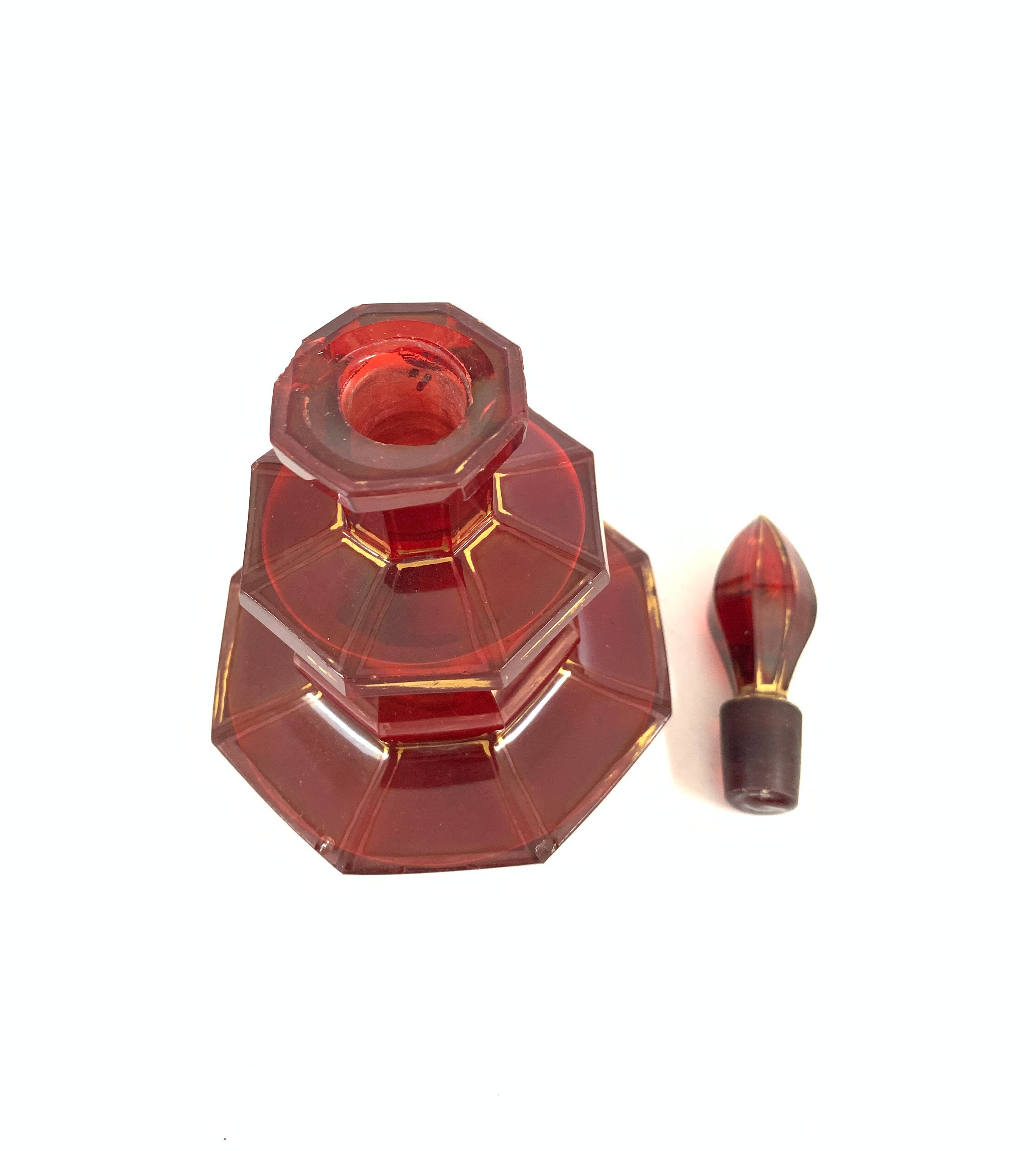 Antique 1850s Biedermeier Ruby Glass Perfume Bottle With Gilded Details Bohemia - Etsy