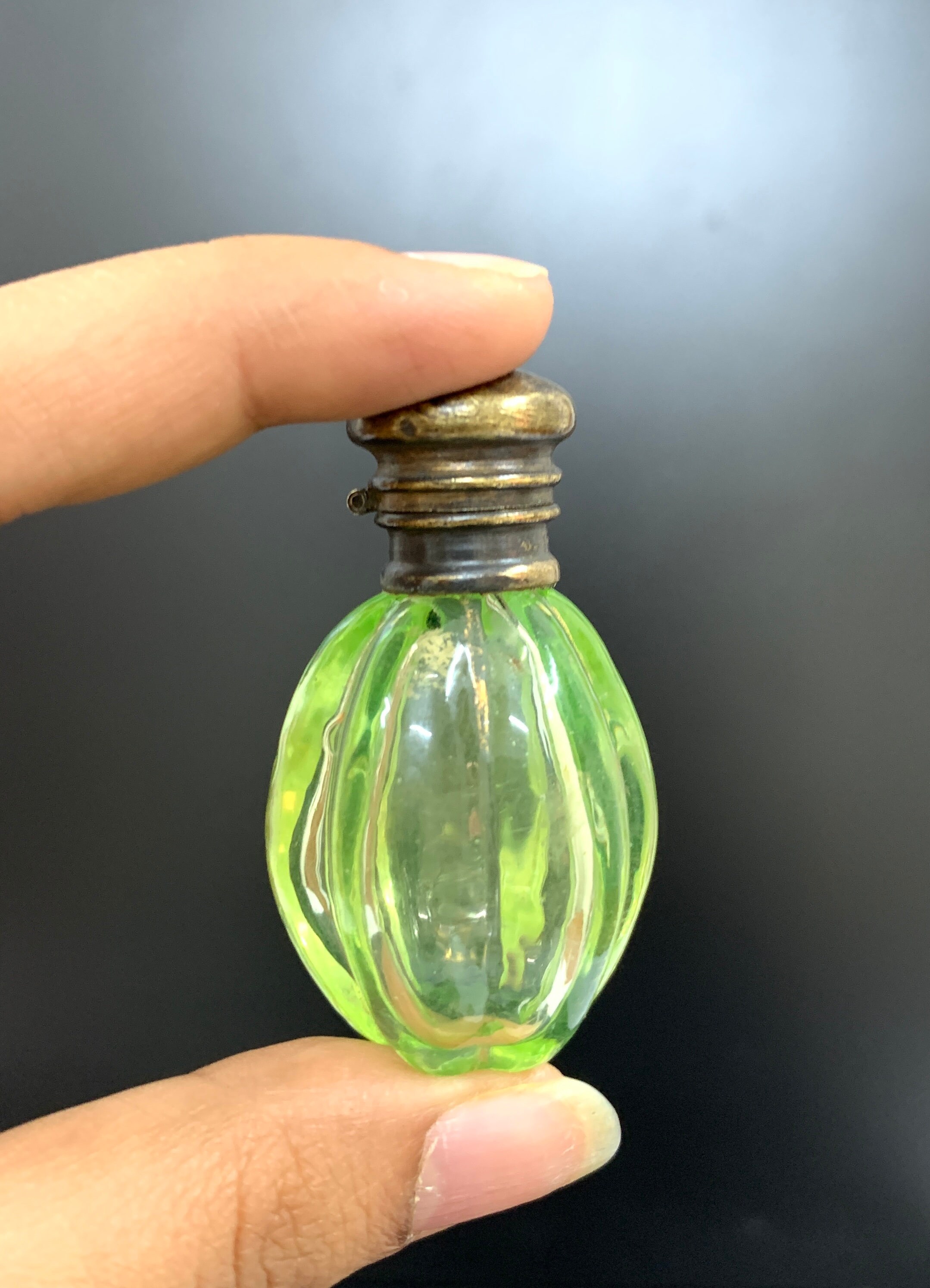 Vintage Vaseline Glass Melon Shaped Perfume Bottle - Etsy