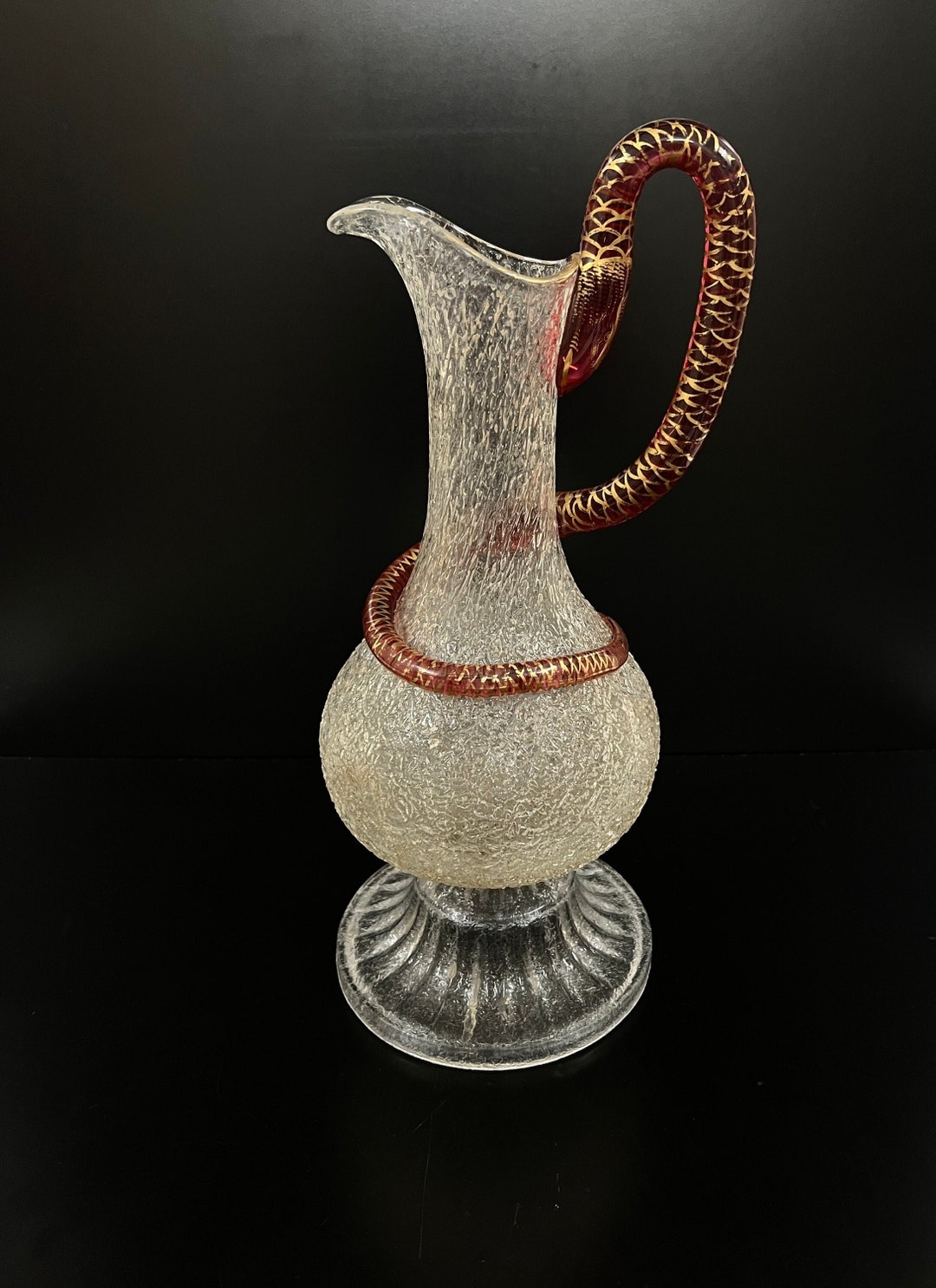 Antique Bohemian Parcel Gilt Frosted Glass Jug With Pink Handle and ...