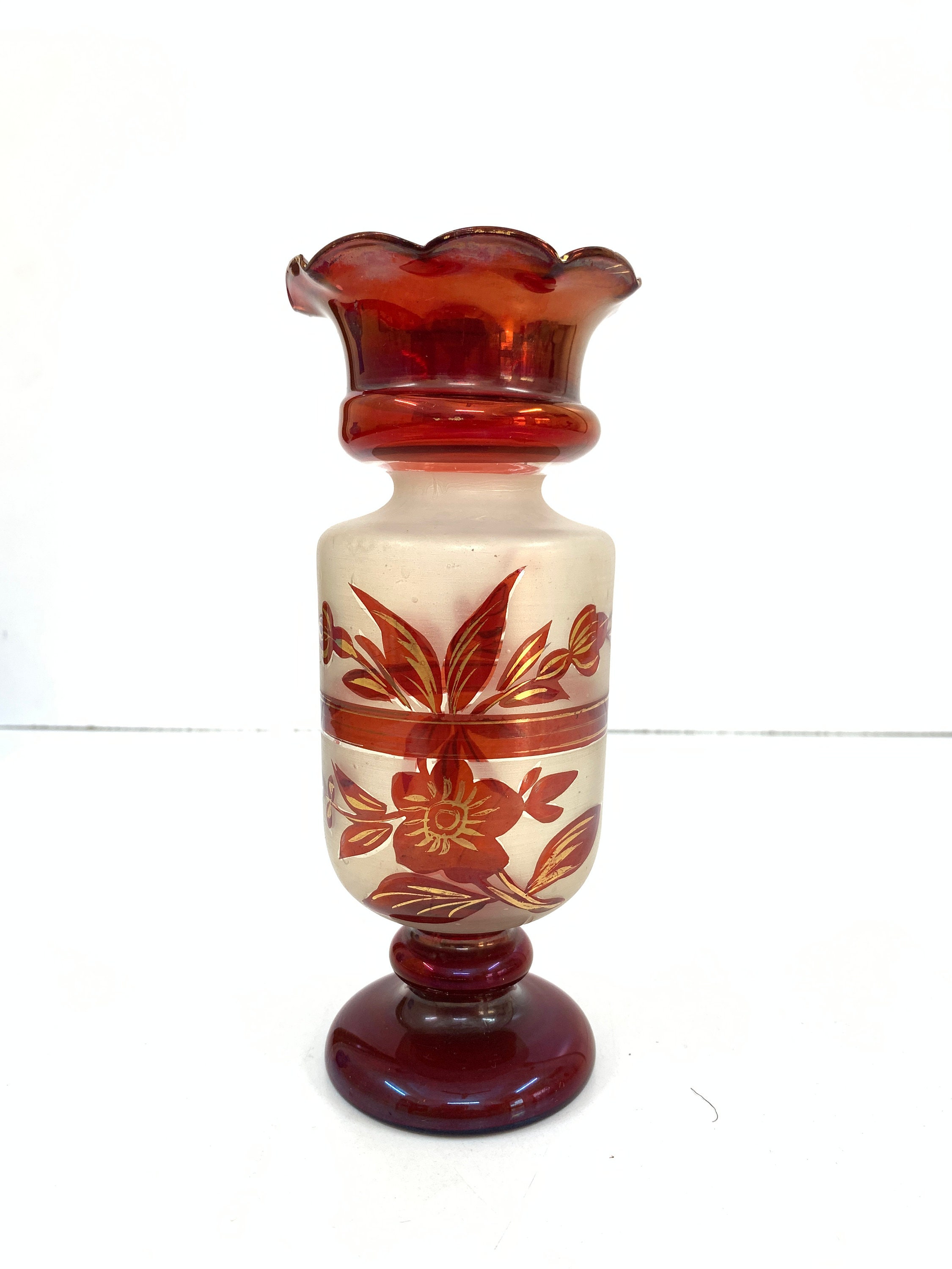 Vintage Frosted Glass Ruby Red Vase - Etsy