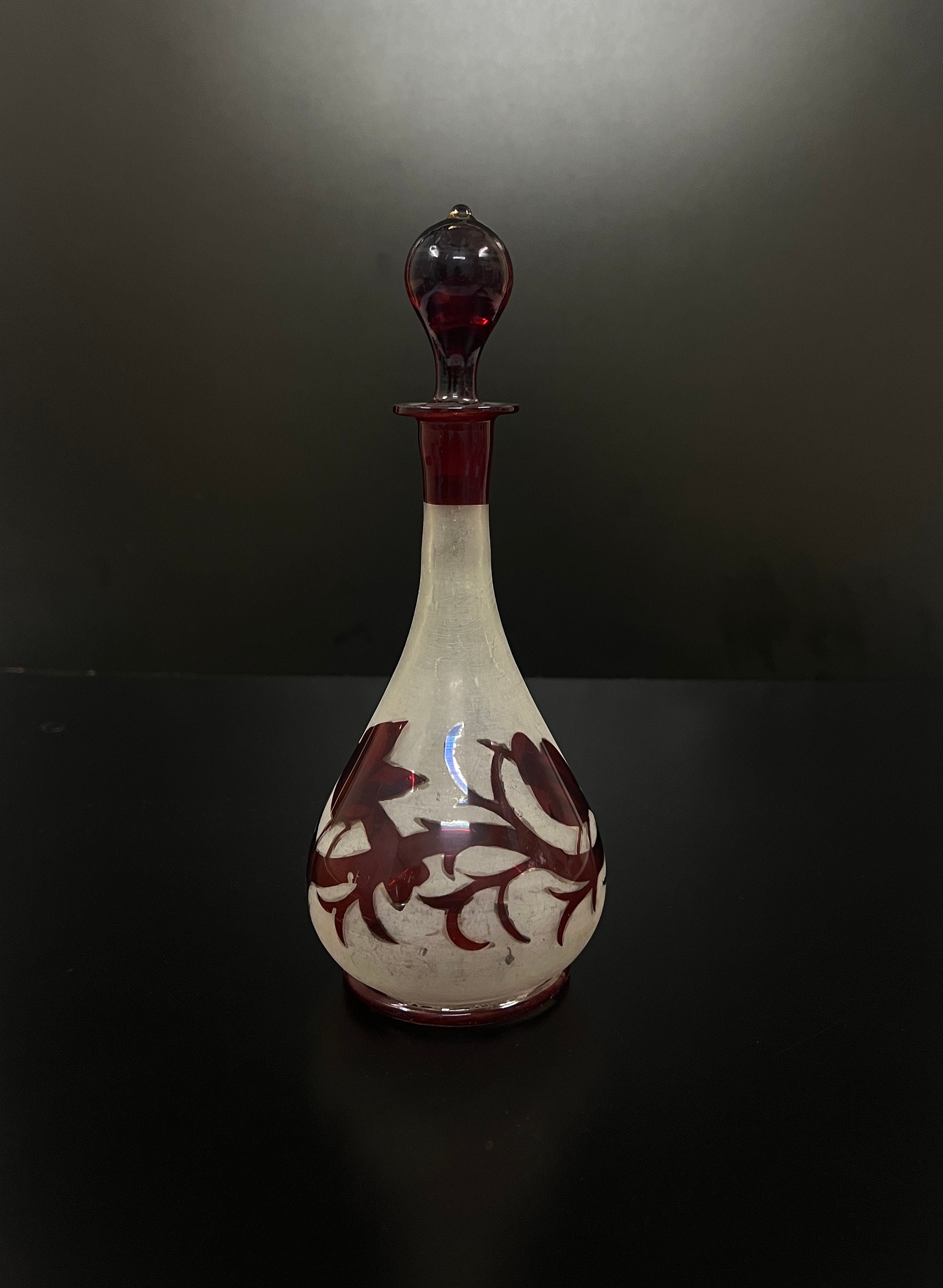 Vintage Frosted Glass Ruby Red Decanter Vintage Frosted Glass Decanter ...