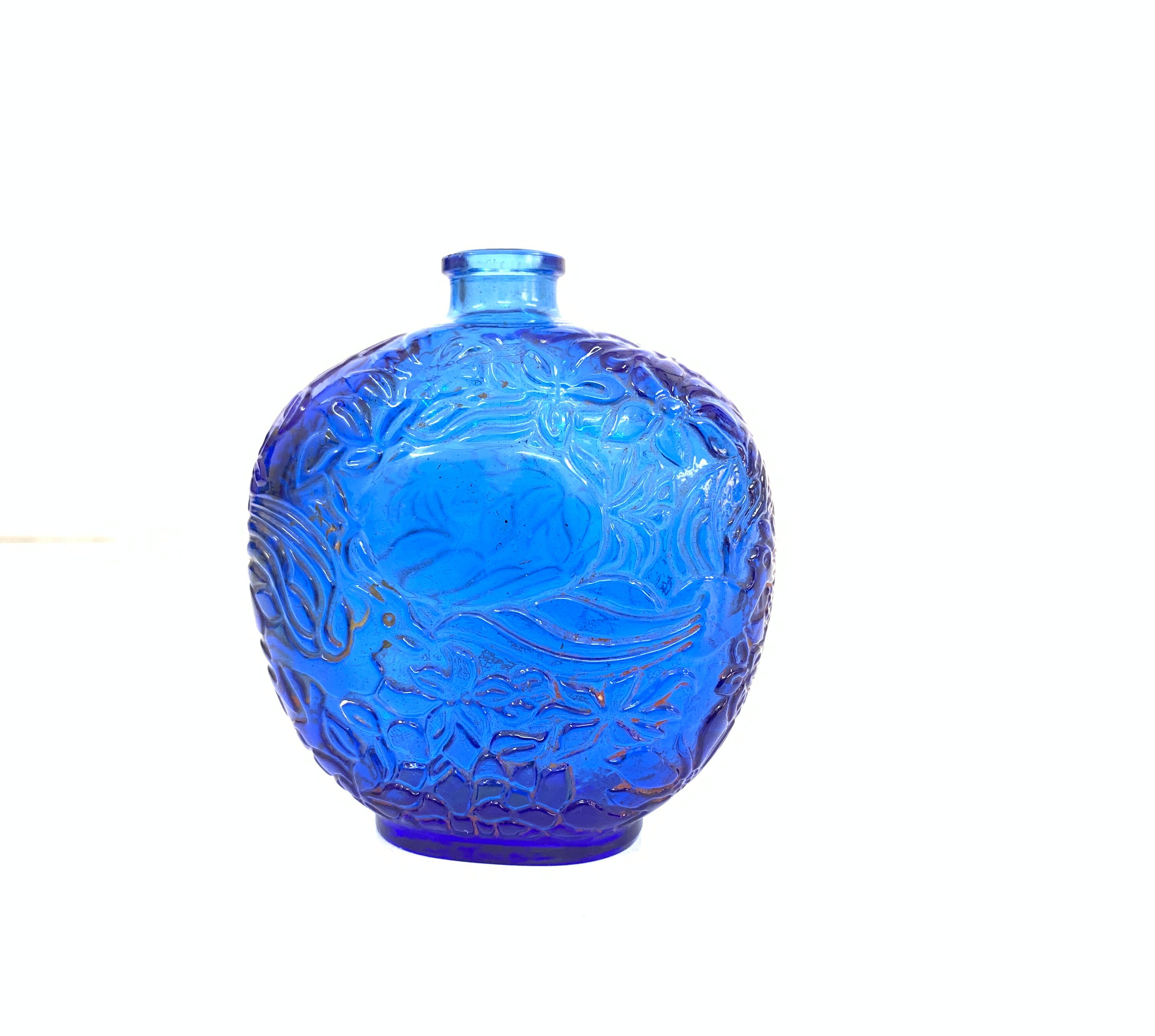 Vintage Cobalt Blue Embossed Perfume Bottle - Etsy