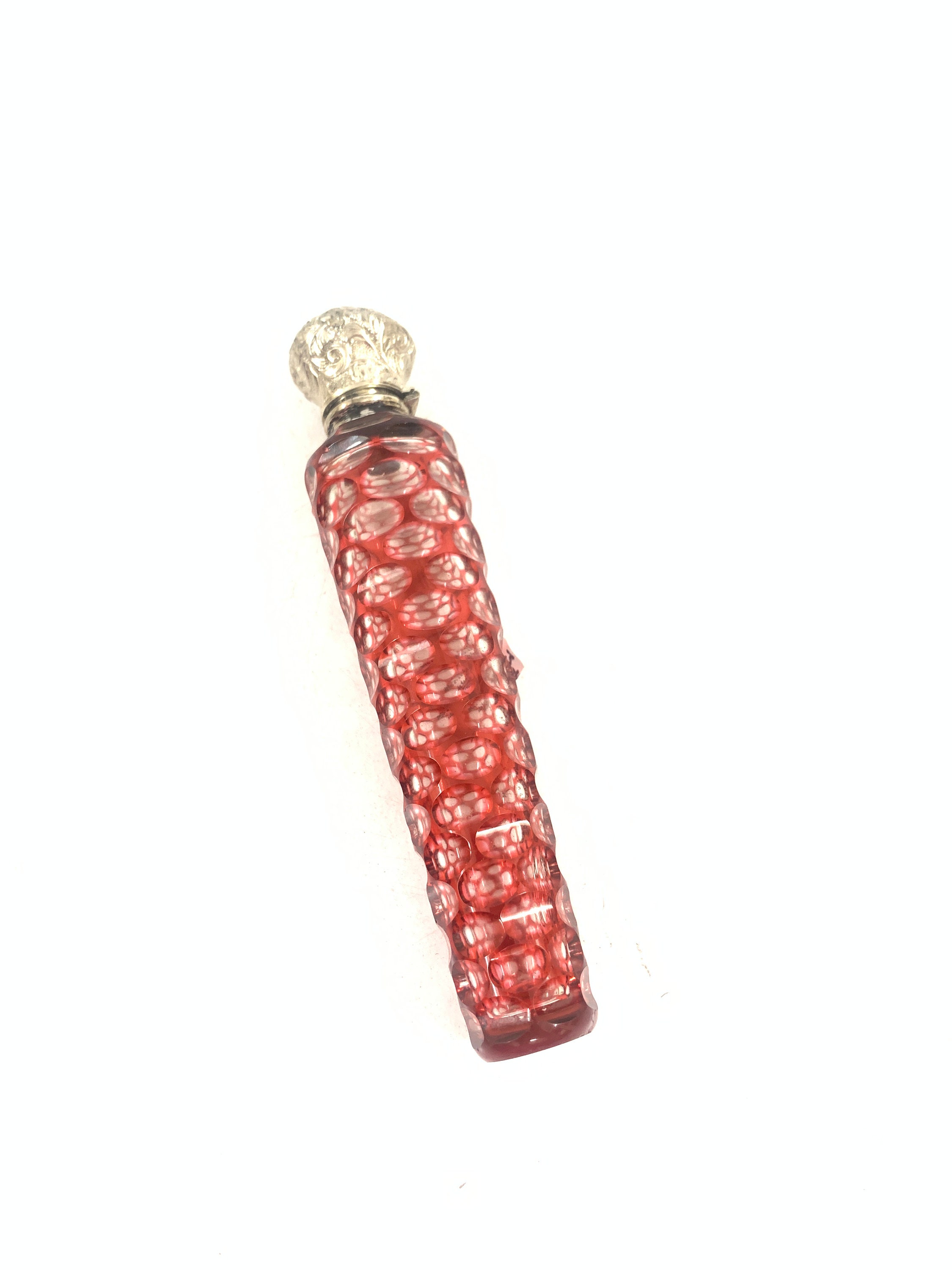 Antique Ruby Red Overlay Cone Perfume Scent Bottle Sterling Silver Lid ...