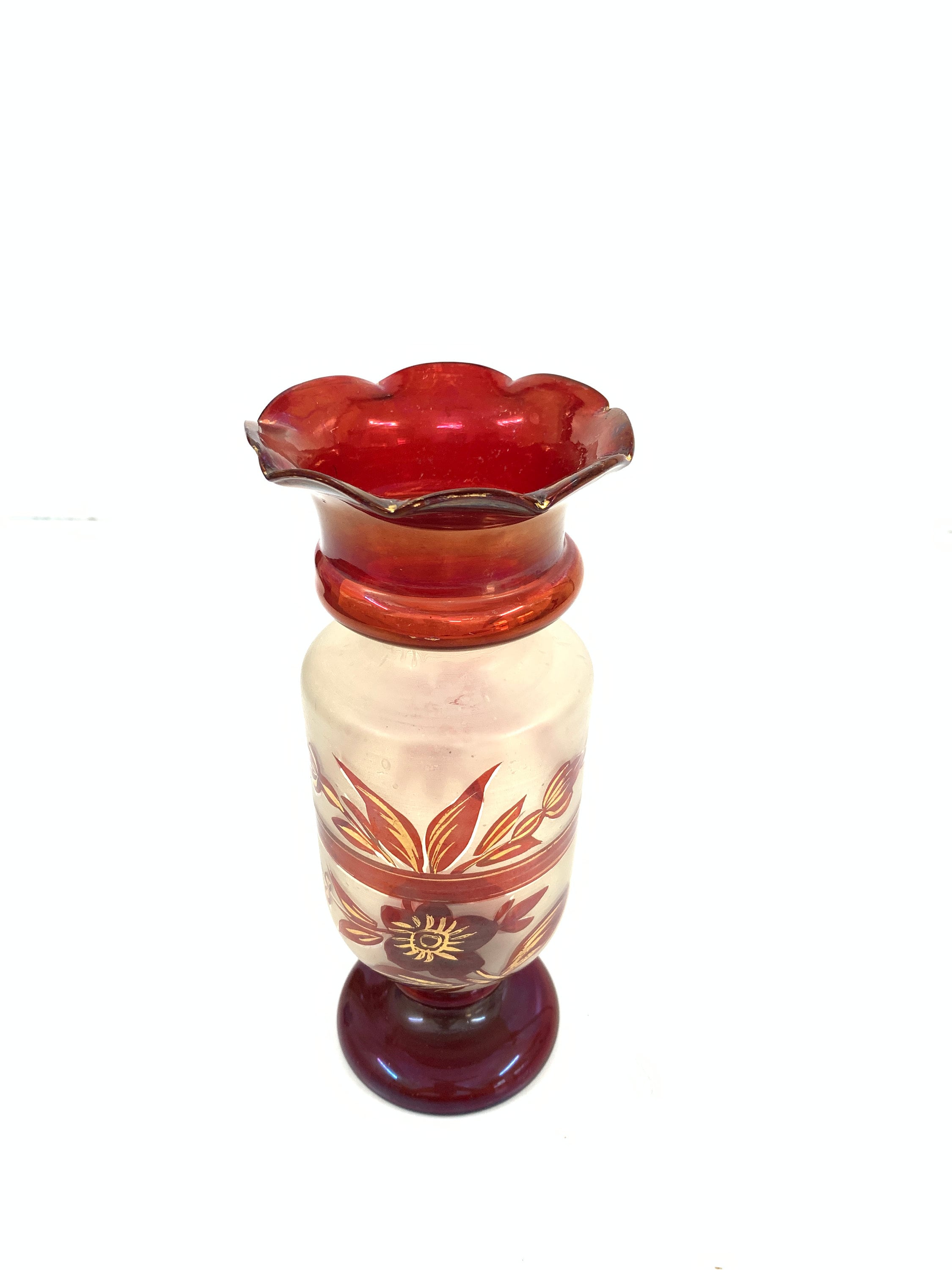 Vintage Frosted Glass Ruby Red Vase - Etsy