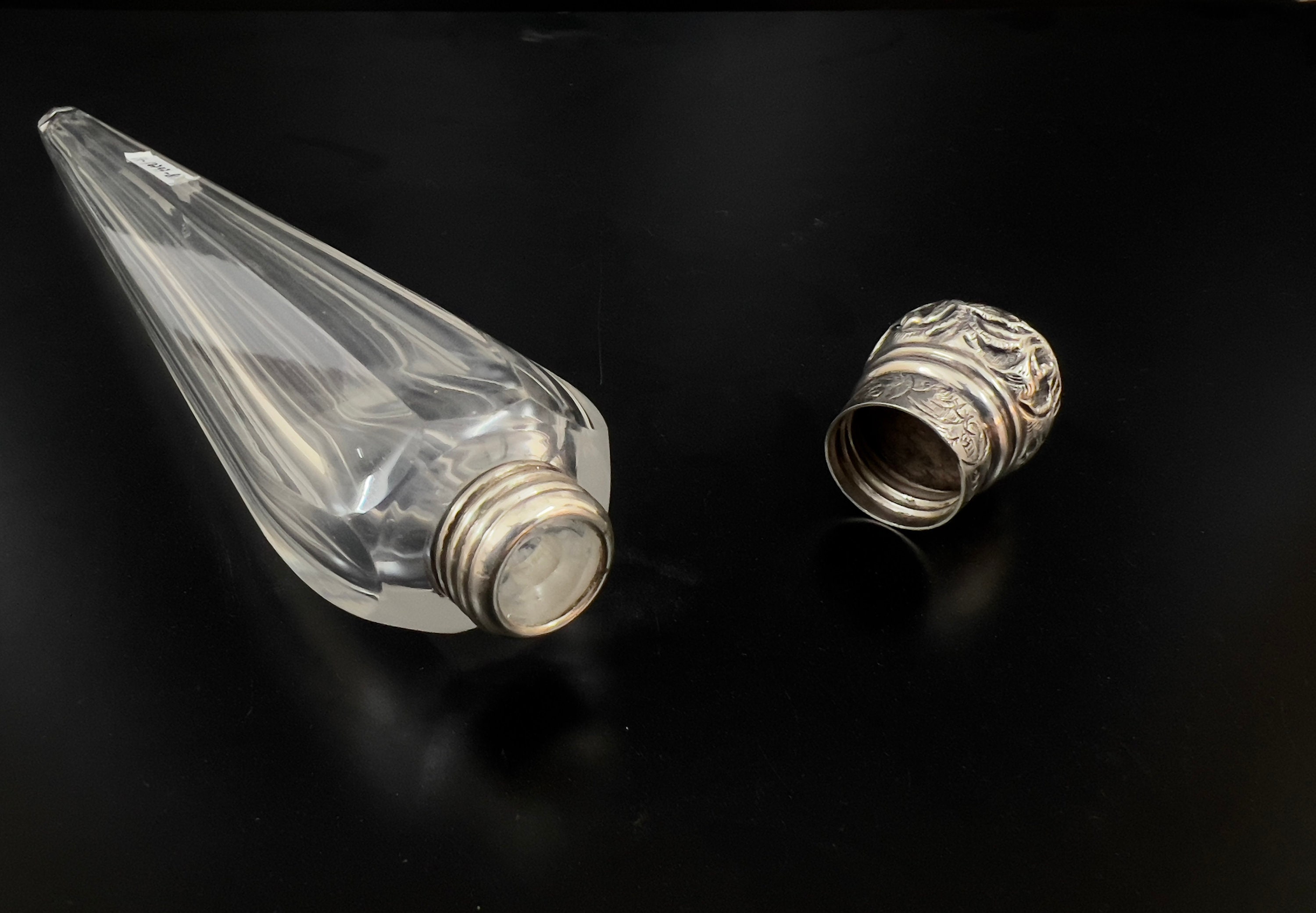 Very Large Antique Solid Silver Top Cut Glass Scent Perfume Bottle ...
