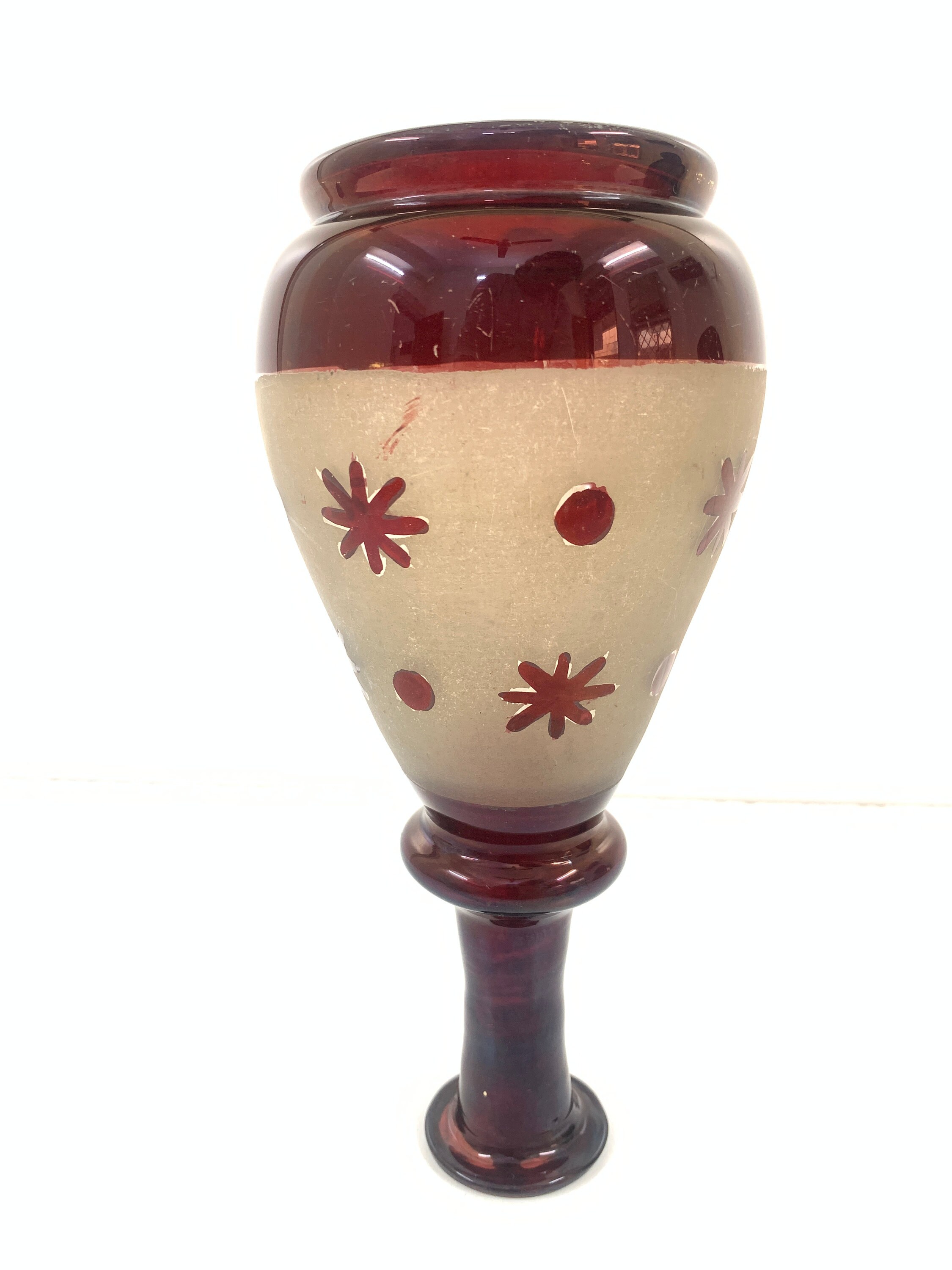 Vintage Frosted Glass Ruby Red Gold Painting Decanter Vintage Frosted ...