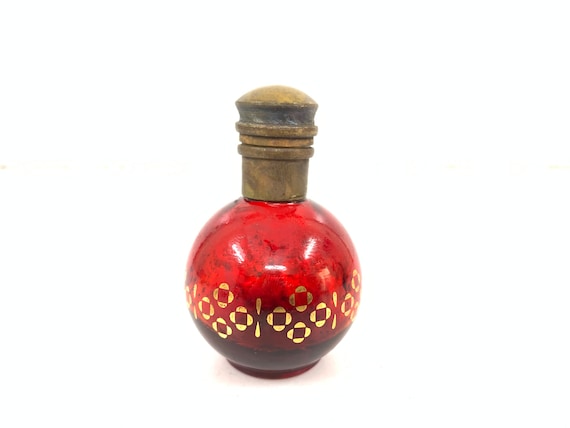 Vintage Ruby Red Perfume Bottle With Gold Work Antique - Etsy