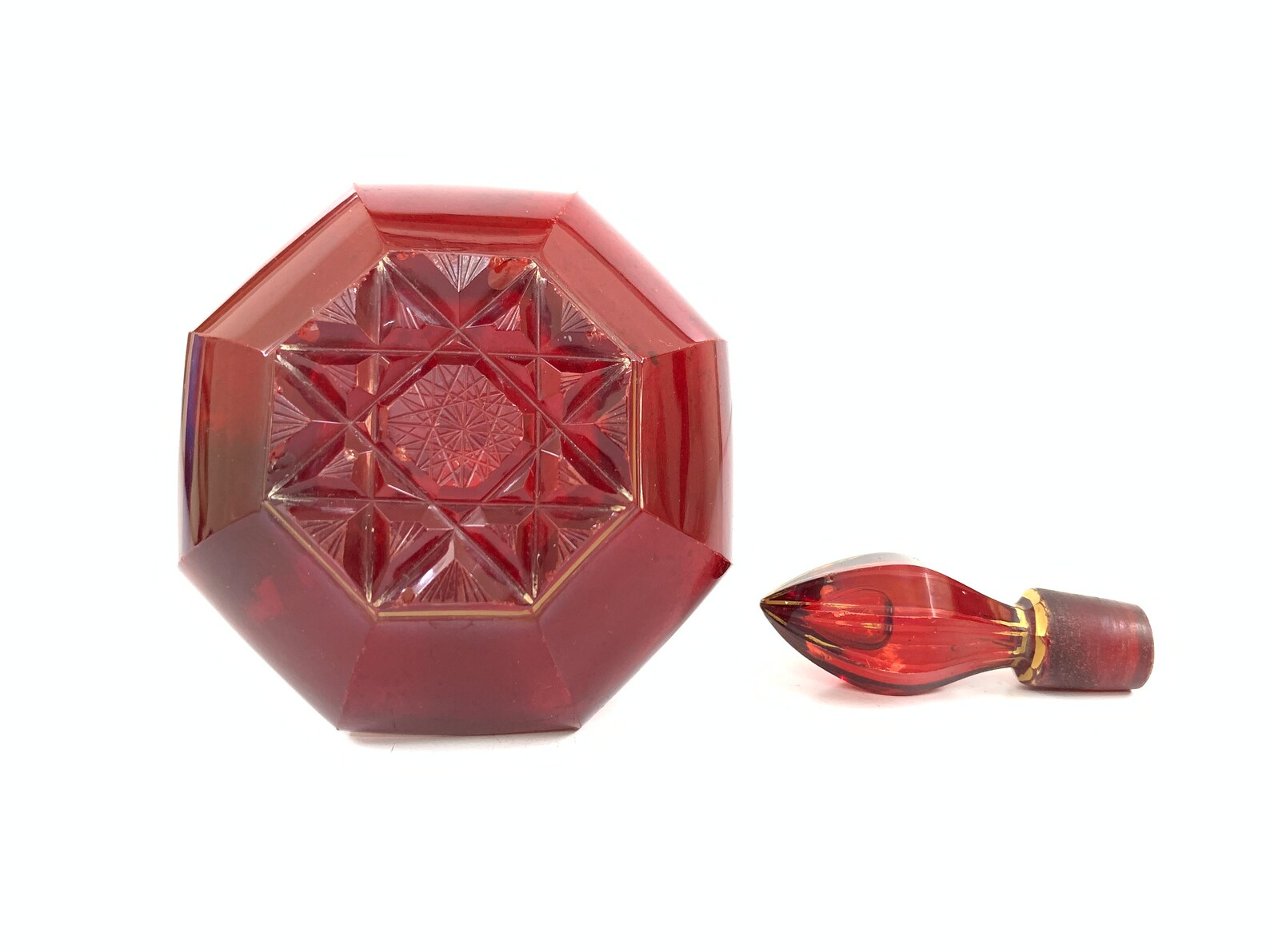 Antique 1850s Biedermeier Ruby Glass Perfume Bottle With Gilded Details Bohemia - Etsy