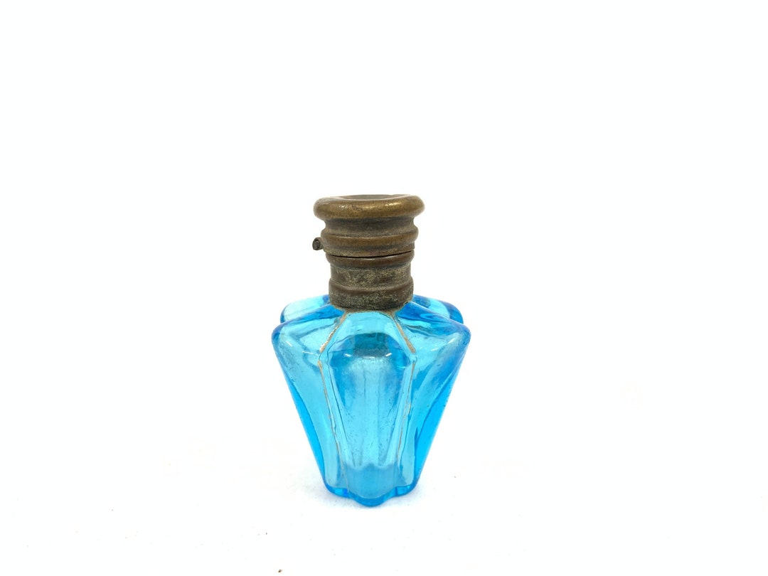 Vintage Uranium Glass Blue Colour Mould Perfume Bottle With Gold Work ...
