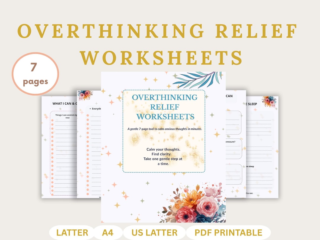 Overthinking Relief Worksheets | Anxiety Calming Printable | Mind Reset ...
