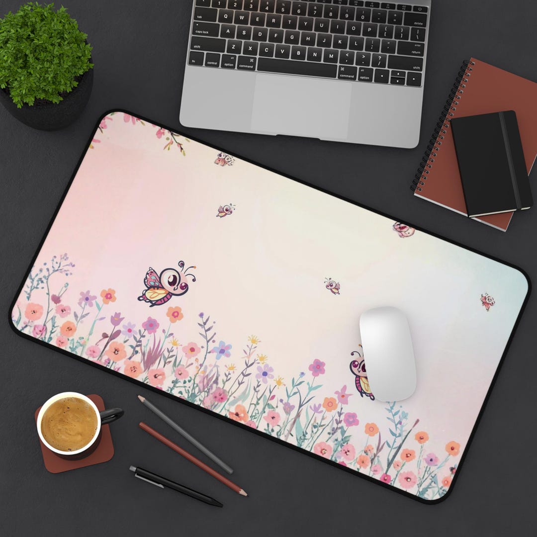 Floral Butterfly Desk Mat, Whimsical Office Decor - Etsy