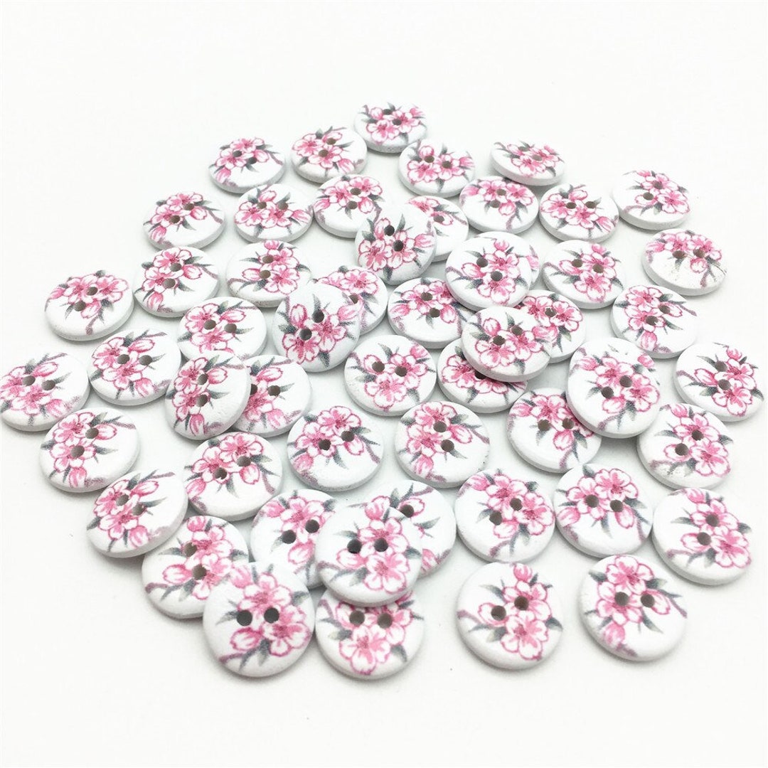 Pink Cherry Blossom Sakura White Wooden Buttons Sewing Crocheting Craft ...