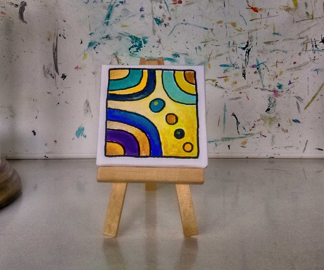 Mini Canvas 7x7 Cm With Easel Acrylic Painting Abstract for - Etsy
