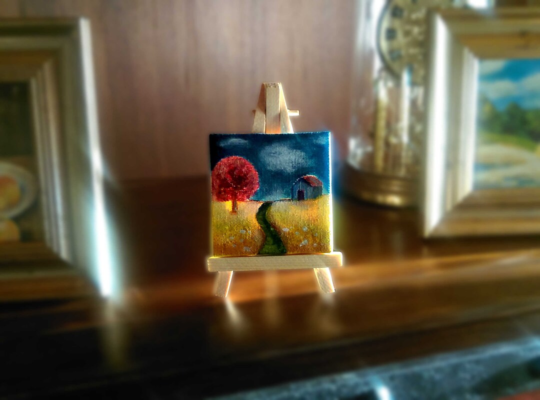 Mini Canvas 7x7 Cm With Easel Acrylic Painting Landscape - Etsy