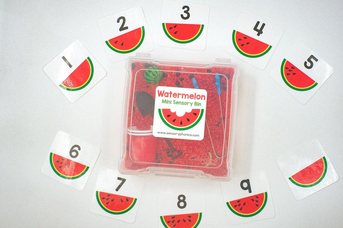 Watermelon Sensory Bin: Math Games, Red Rice & Seeds - Etsy