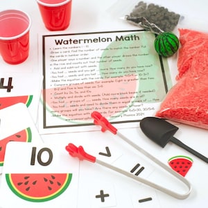 Watermelon Sensory Bin: Math Games, Red Rice & Seeds - Etsy
