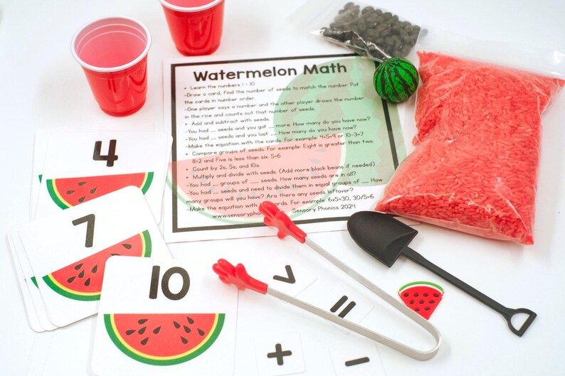 Watermelon Sensory Bin: Math Games, Red Rice & Seeds - Etsy
