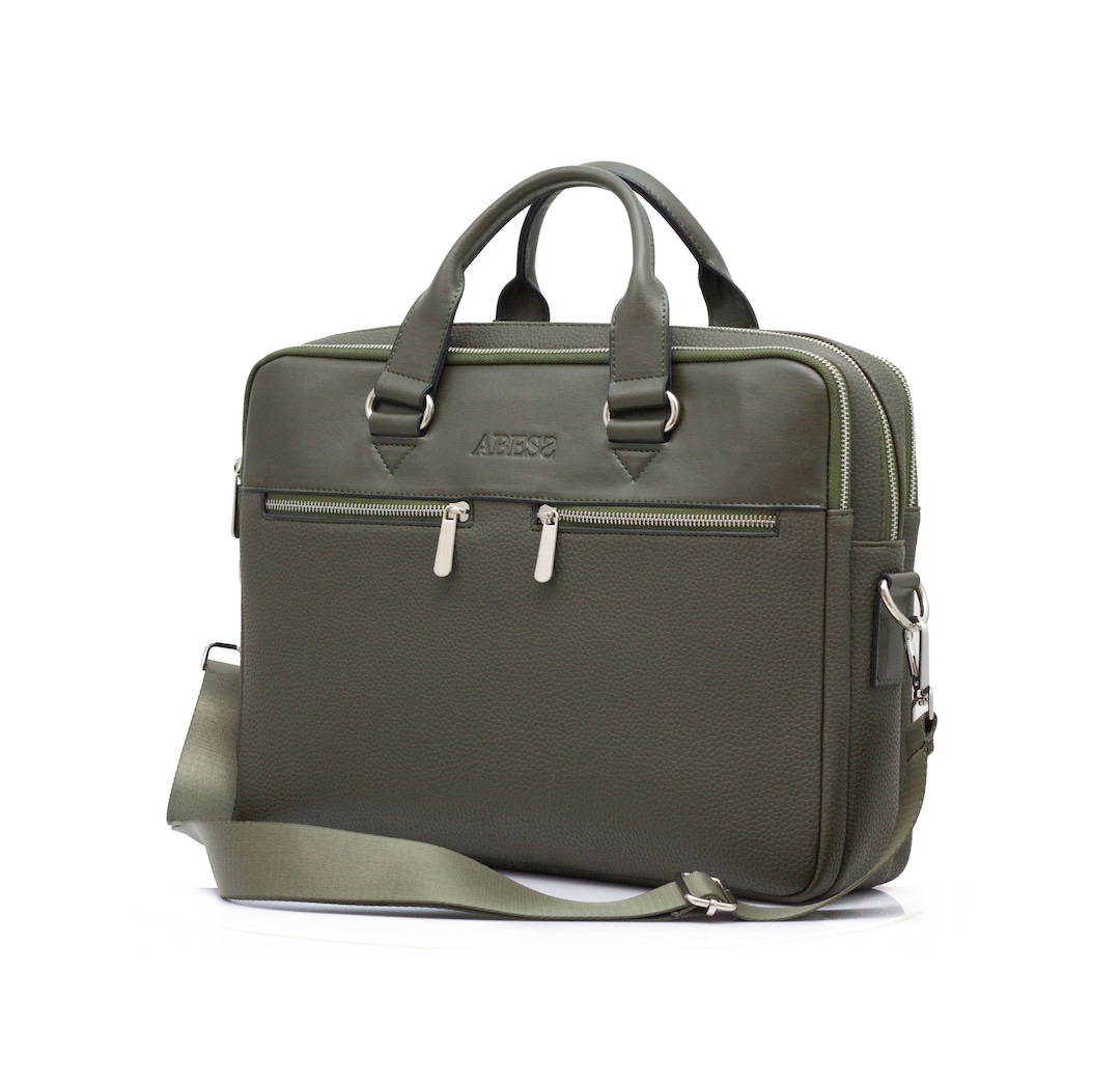 Green Briefcase , Vegan Leather Briefcase , Vegan Leather Laptop Bag ...
