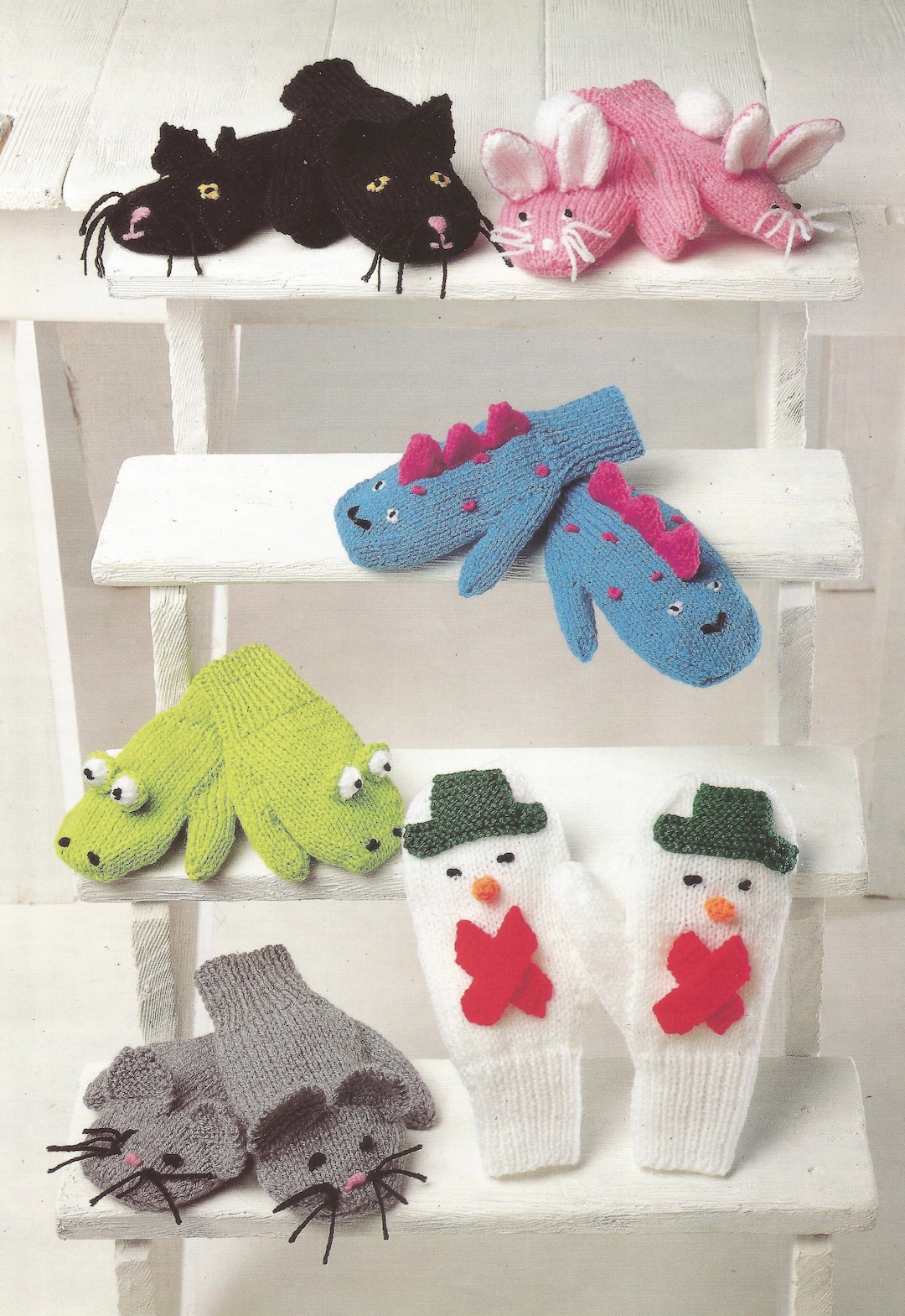 Retro Children's Mitten Gloves Knitting Pattern Age 1 - 8 Years Set of ...