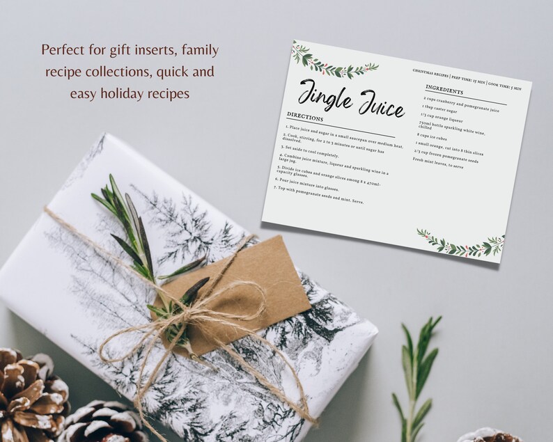 Editable Christmas Recipe Card Template, Printable, Instant Download ...