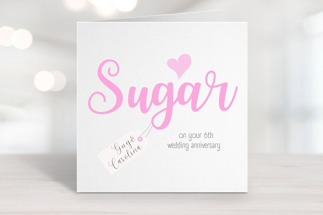 Sixth Sugar Anniversary Card Personalised Wedding Anniversary Card 6th ...