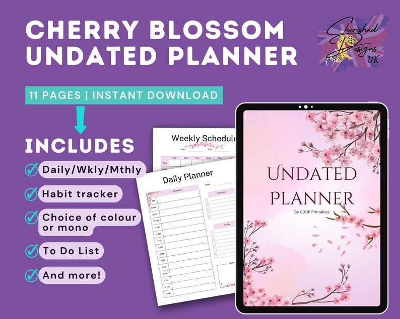 Cherry Blossom Undated Planner, Printable PDF, Calendar Schedules, to ...