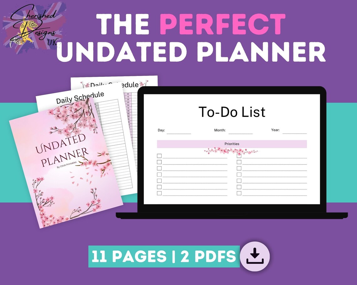 Cherry Blossom Undated Planner, Printable PDF, Calendar Schedules, to ...